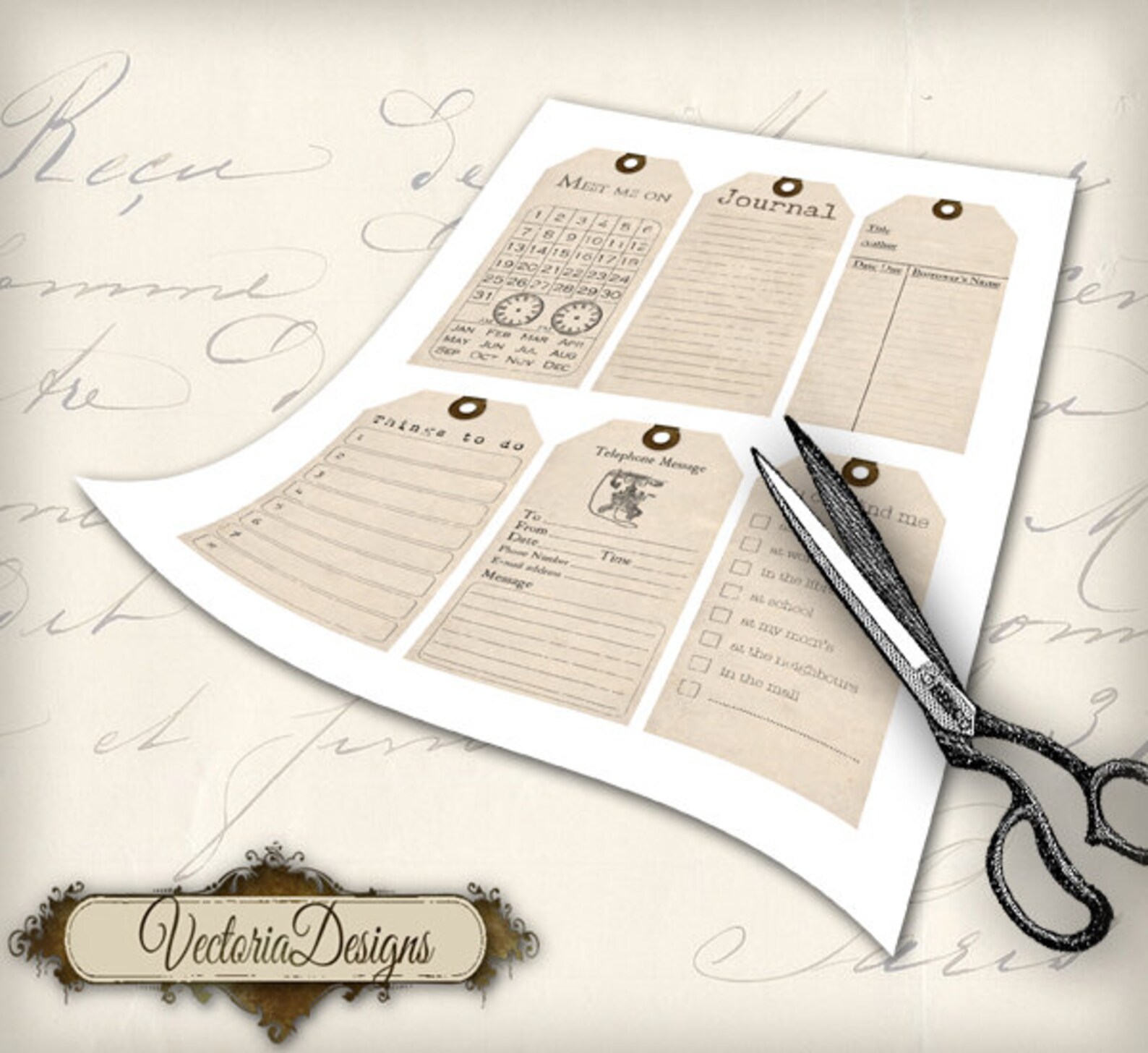 Organizing Printable Journal Tags Journaling Shabby Elegant - Etsy