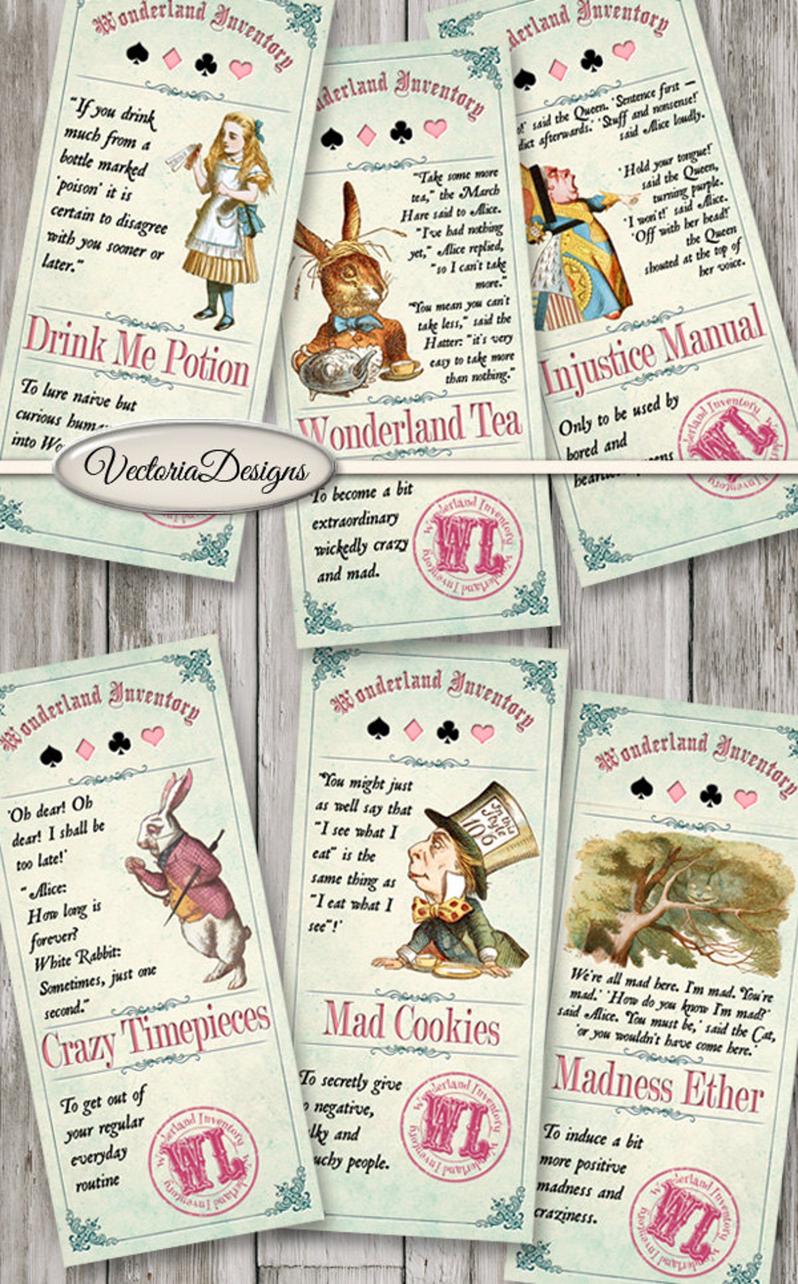 Alice in Wonderland Inventory Labels Color Printable Alice in | Etsy