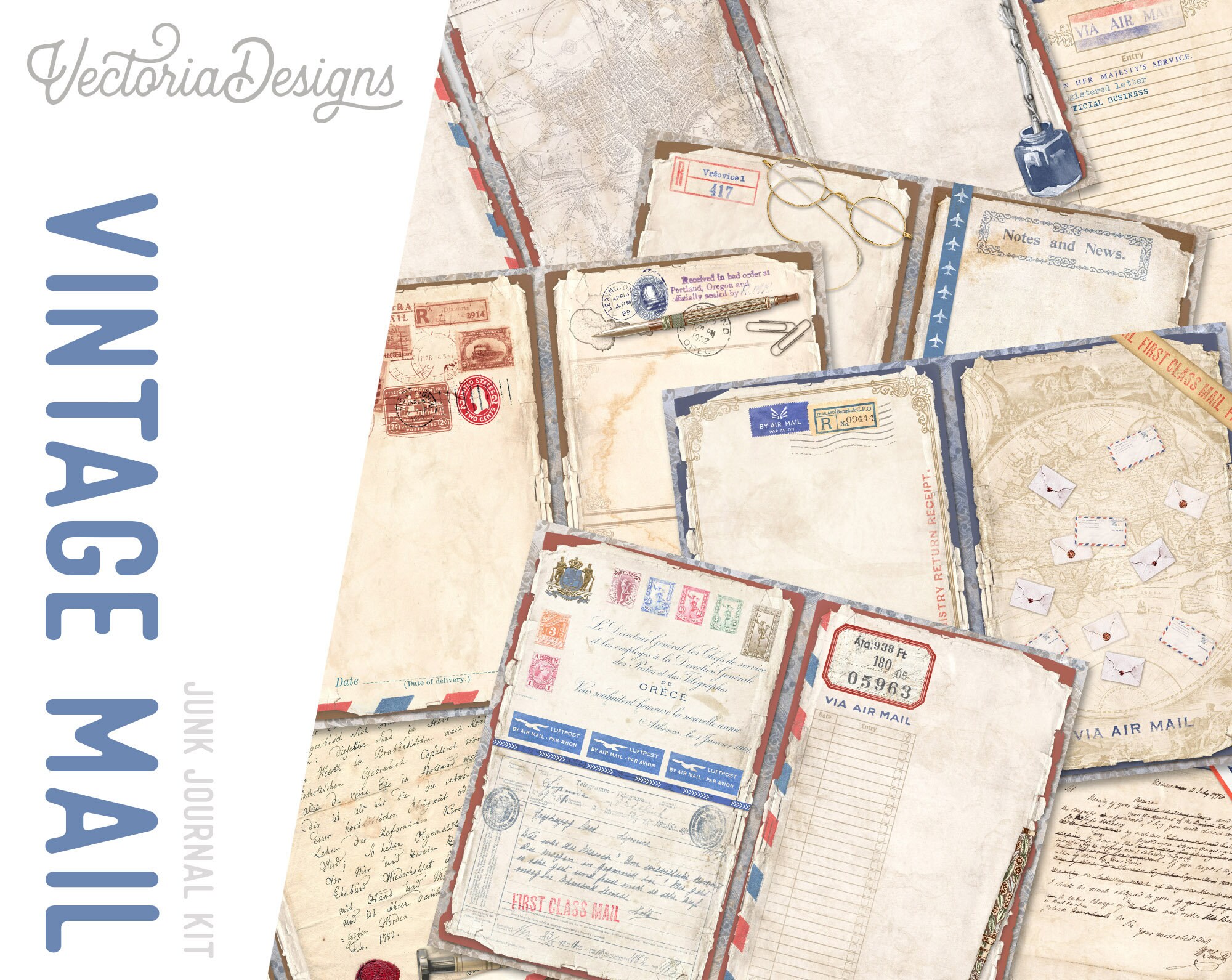 Vintage Mail Junk Journal Pages Vintage Mail Junk Journal Printable Junk Journal Mail Mini Junk ...