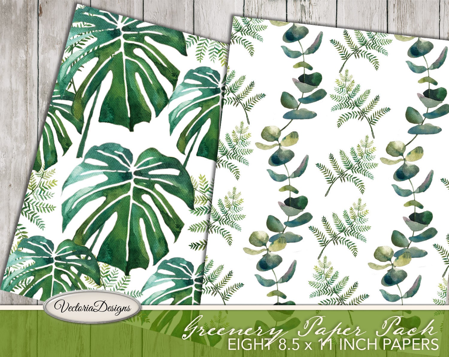 Greenery Paper Pack 8.5 X 11 Inch Paper Printable Scrapbooking - Etsy ...