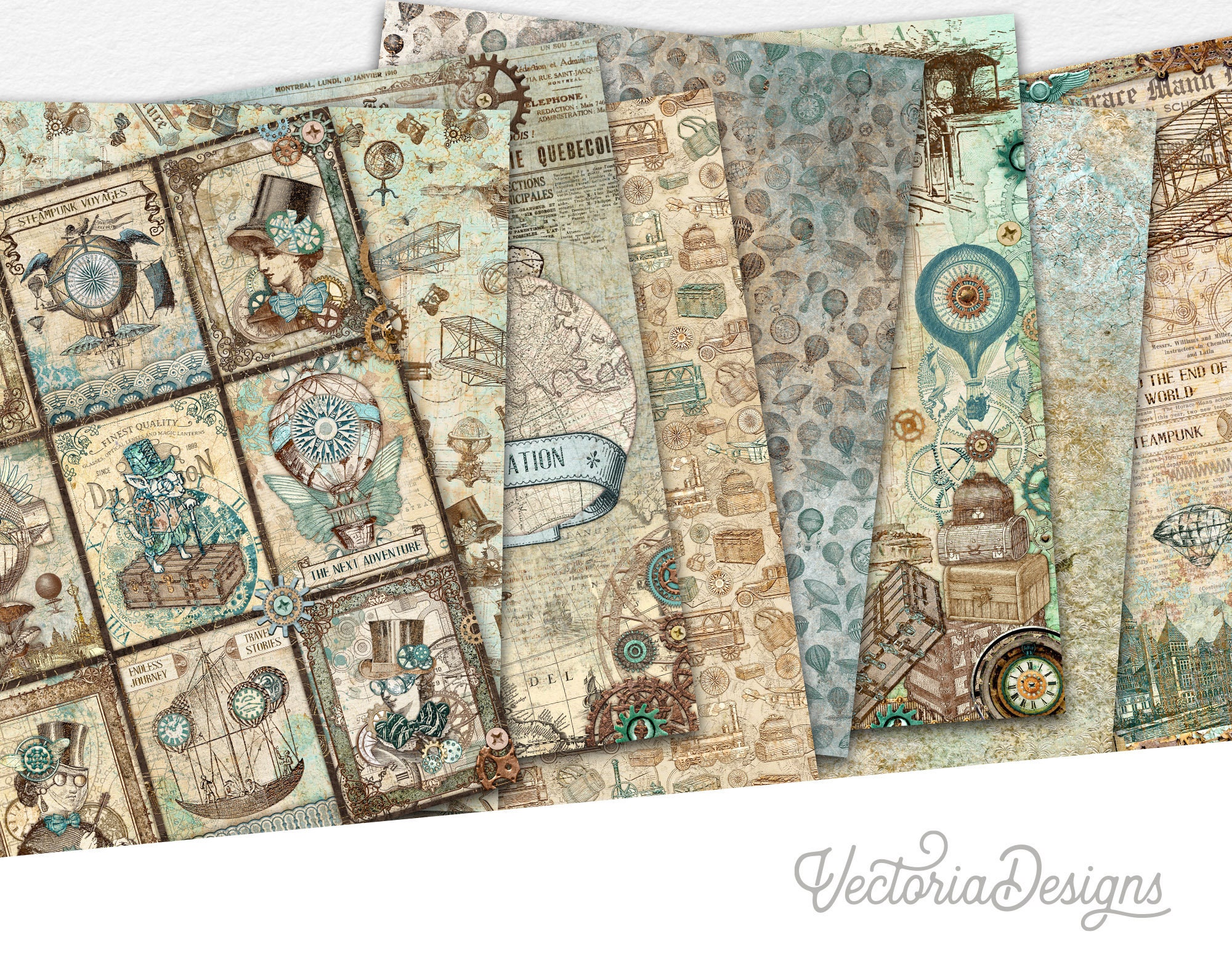 Steampunk Voyager Paper Pack, Steampunk Paper Pack, Digital Paper ...