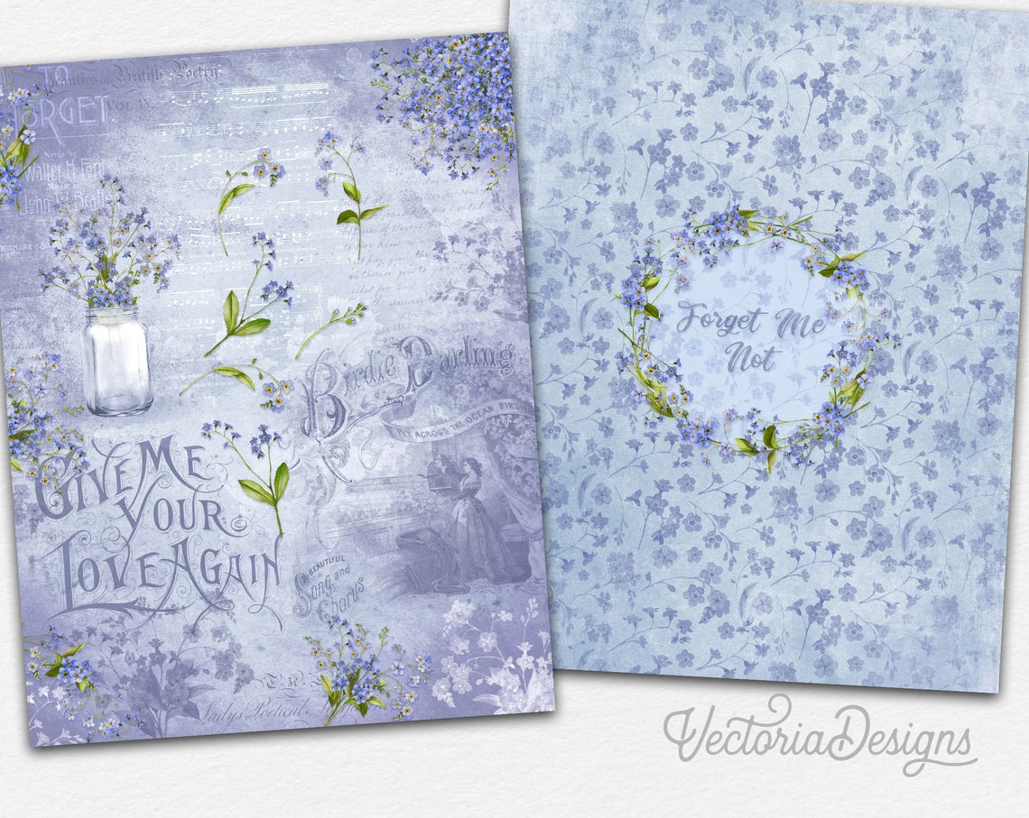 Forget Me Not Printable Paper Pack, Digital Scrapbook Paper, DIY ...