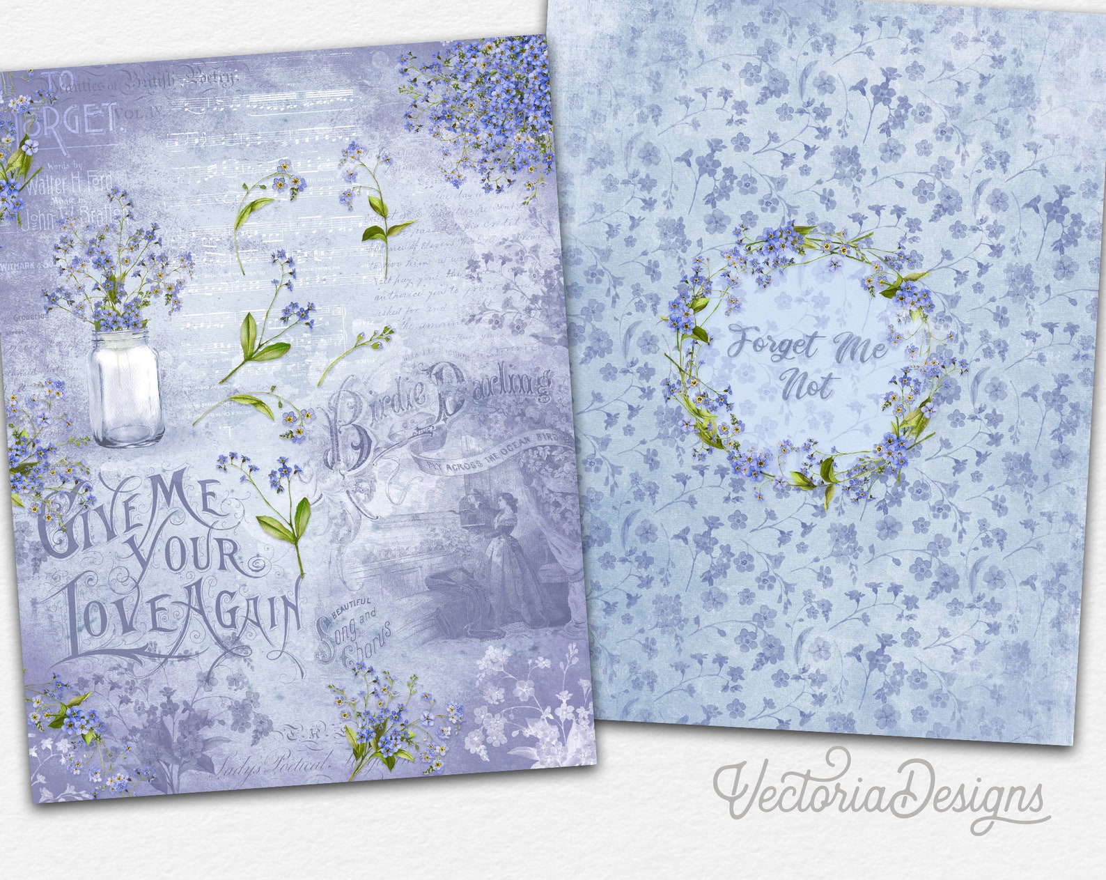 Forget Me Not Printable Paper Pack, Digital Scrapbook Paper, DIY ...