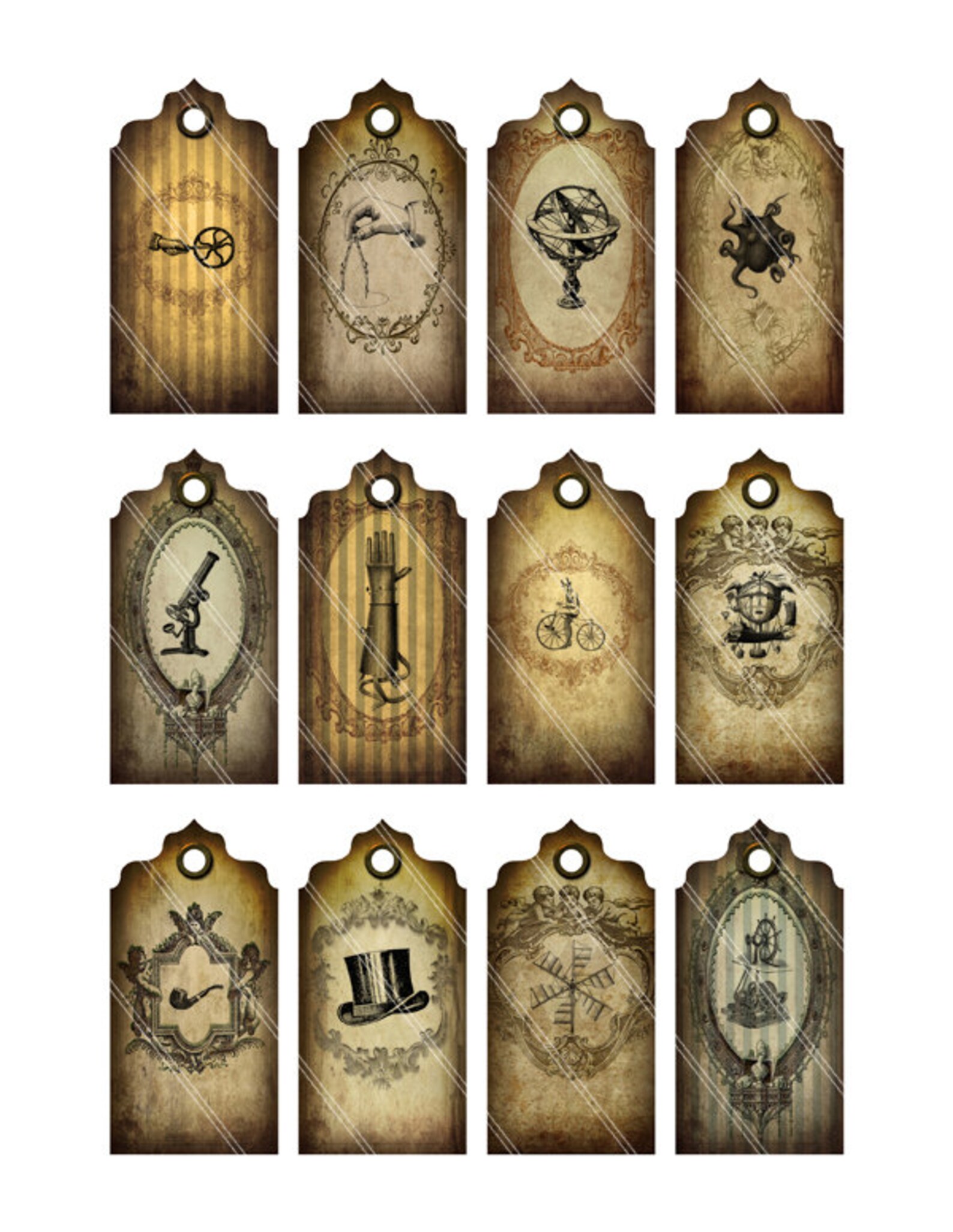 Grunge Steampunk Tags Labels Printable Craft Art Hobby | Etsy