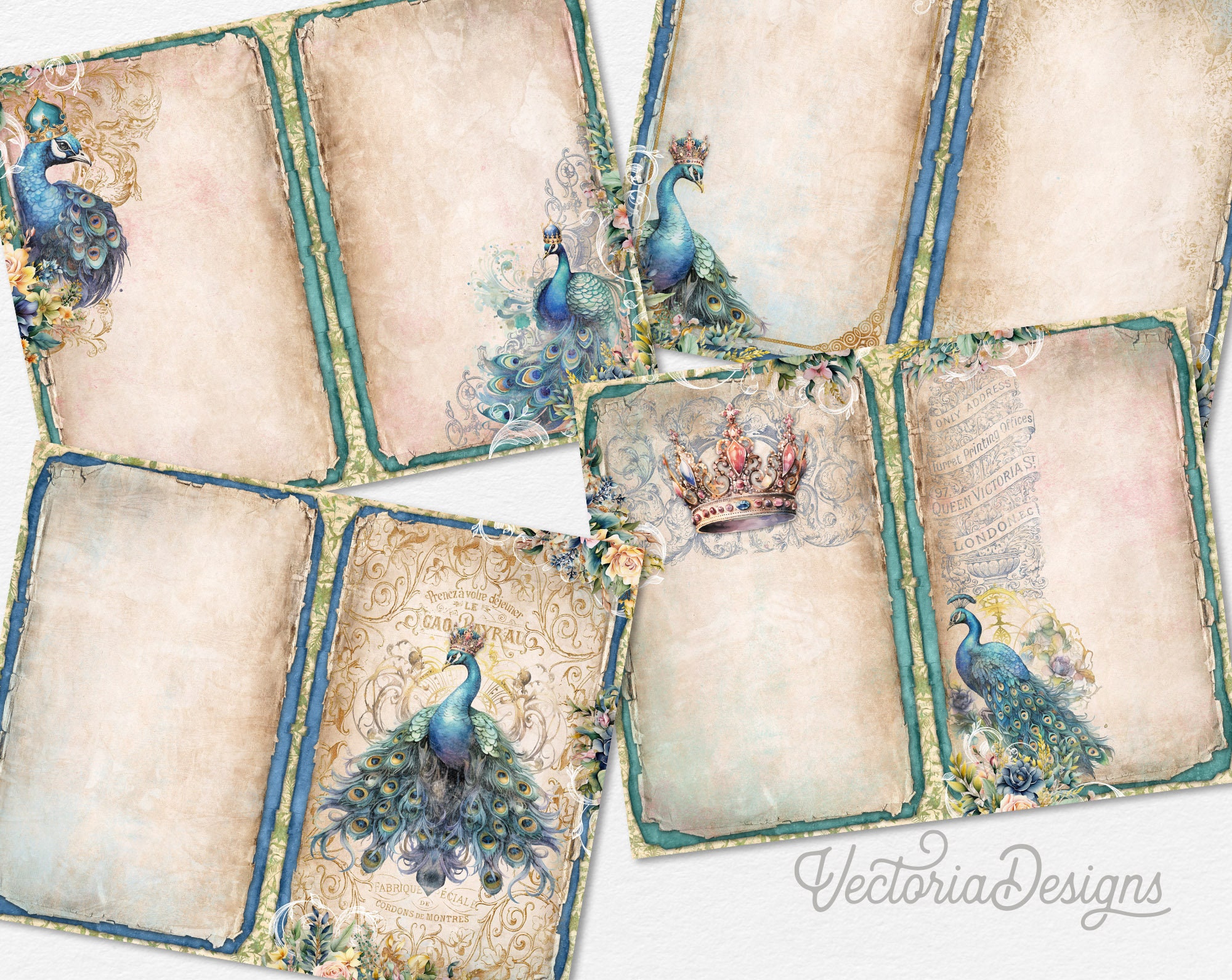 Royal Peacocks Junk Journal Kit, Peacocks Printable Junk Journal Kit ...