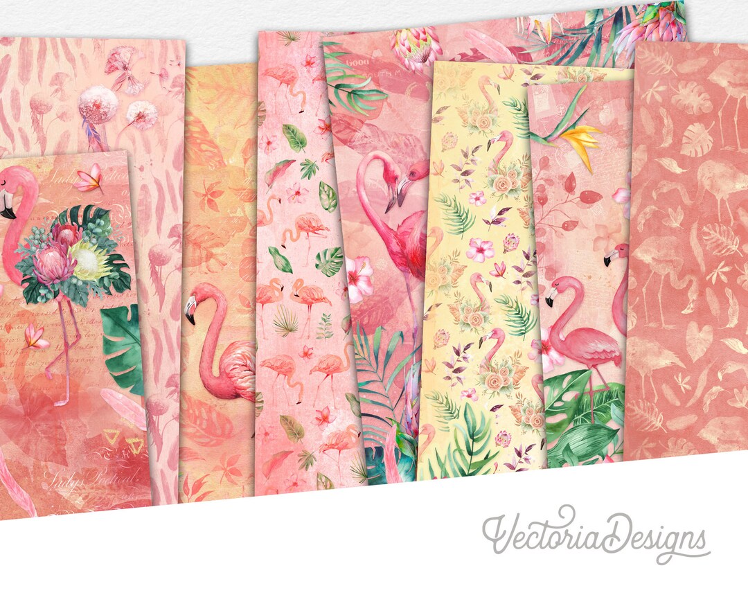 Flamingo Paper Pack, Printable Paper Pack, Exotic Paper Pack, Flamingo ...
