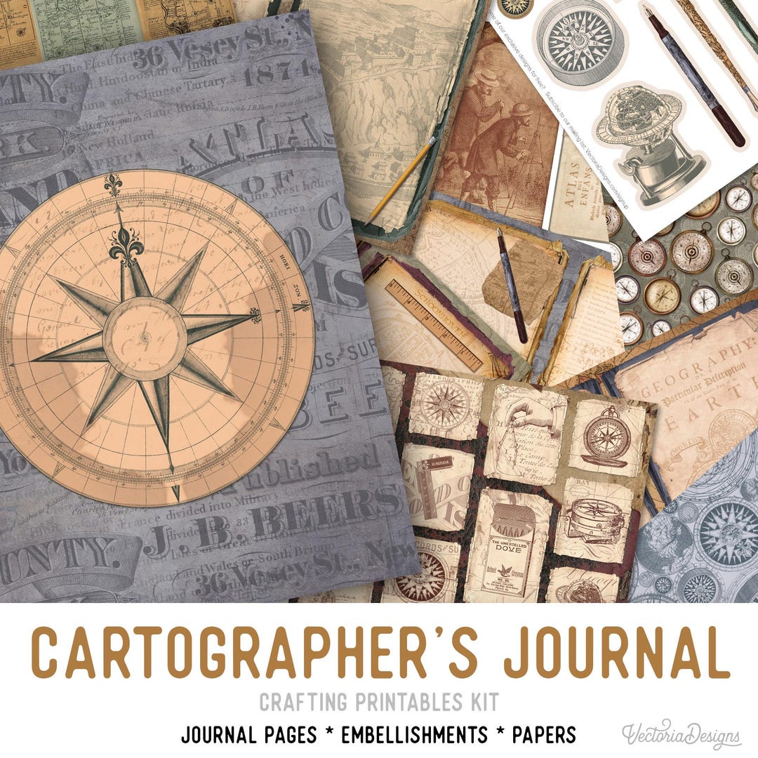 Cartographer's Journal Crafting Printables Kit, Vintage Map, Printable ...