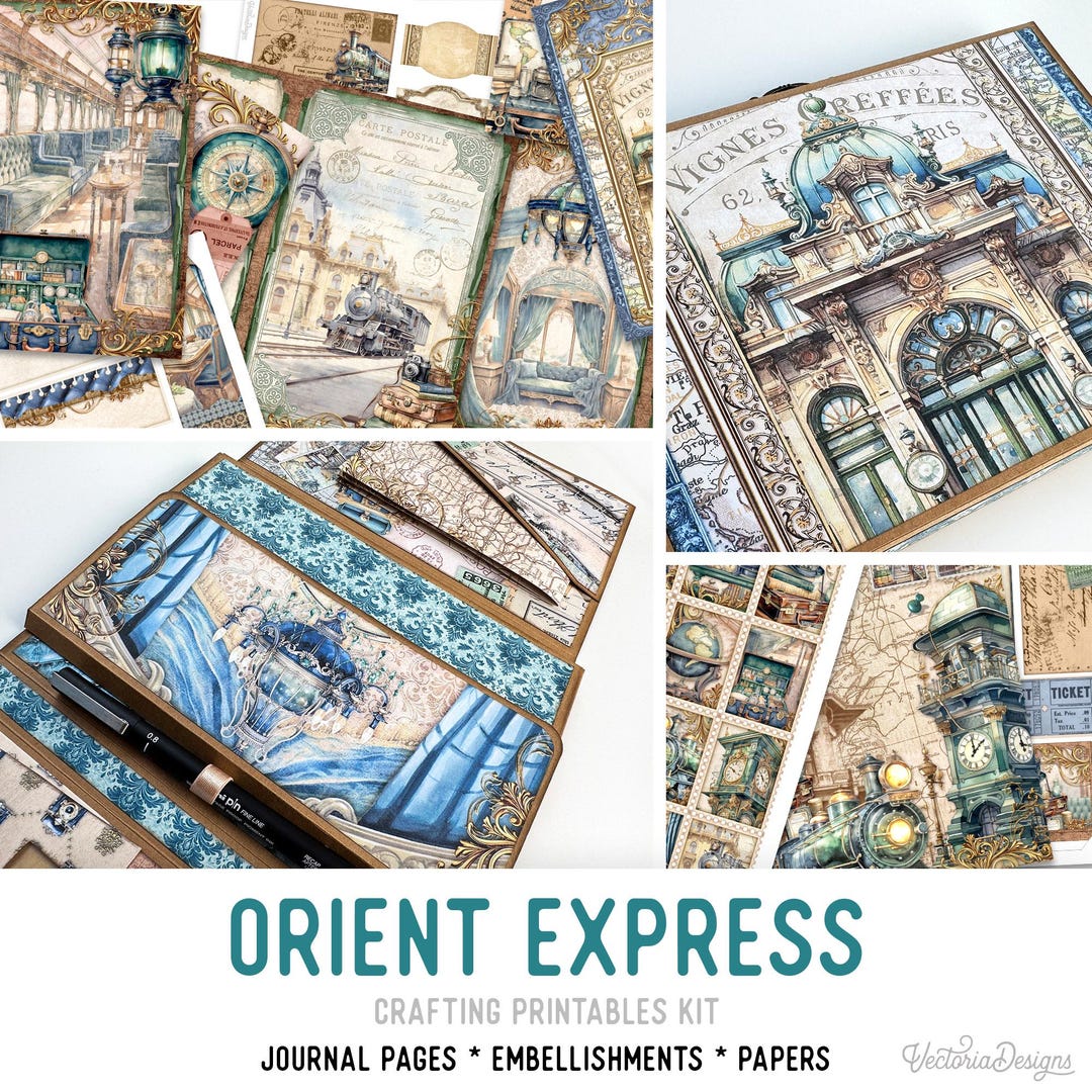 Orient Express Junk Journal Kit, Vintage Train Crafting Printables Kit ...