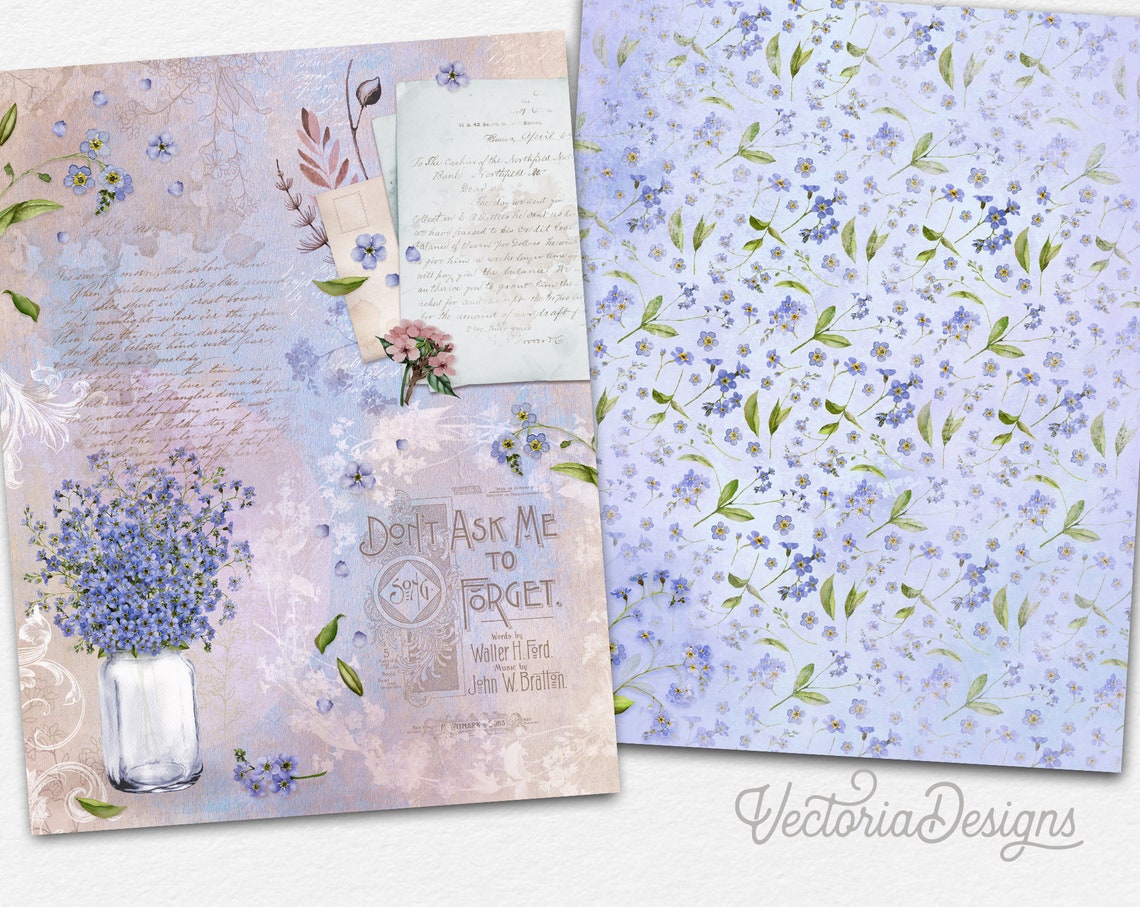 Forget Me Not Printable Paper Pack, Digital Scrapbook Paper, DIY ...