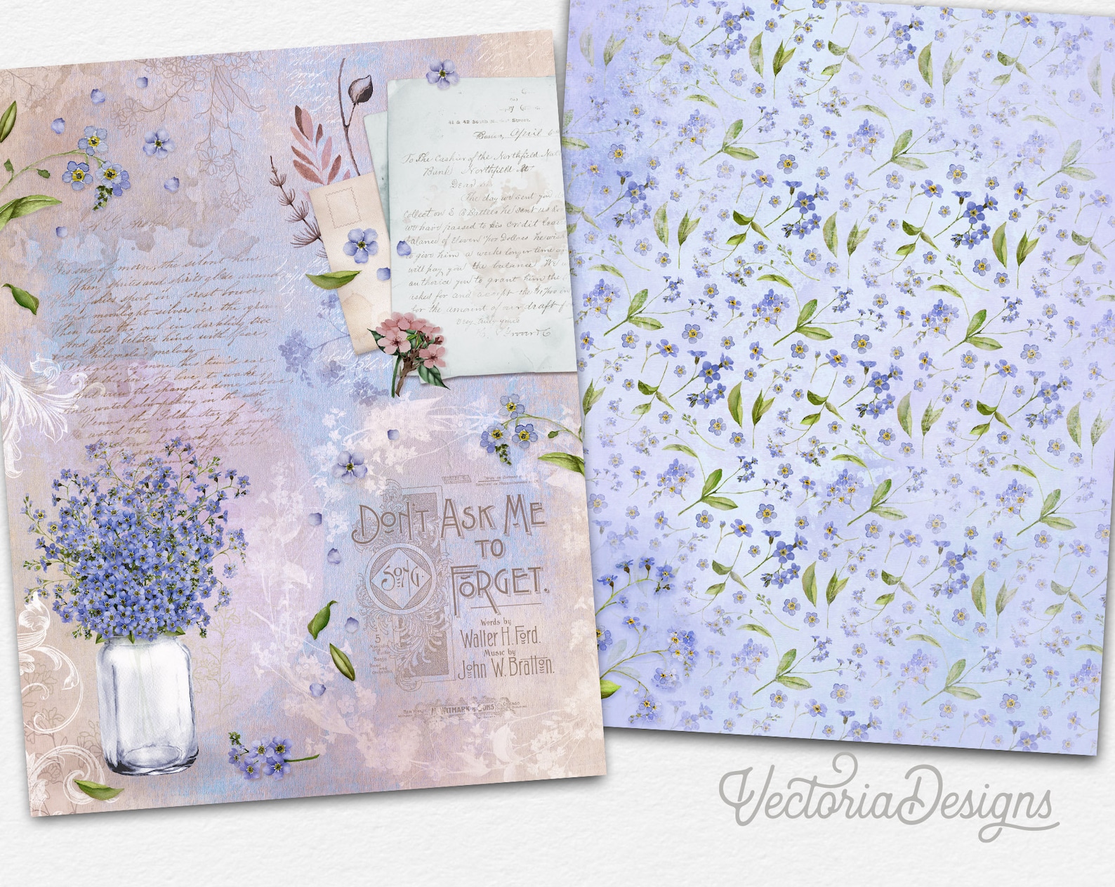 Forget Me Not Printable Paper Pack, Digital Scrapbook Paper, DIY ...