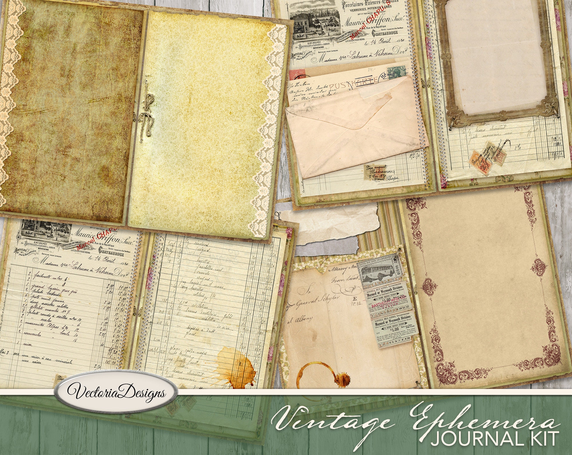 Vintage Ephemera Journal Kit, Printable Journal, DIY Kit, Paper Craft ...