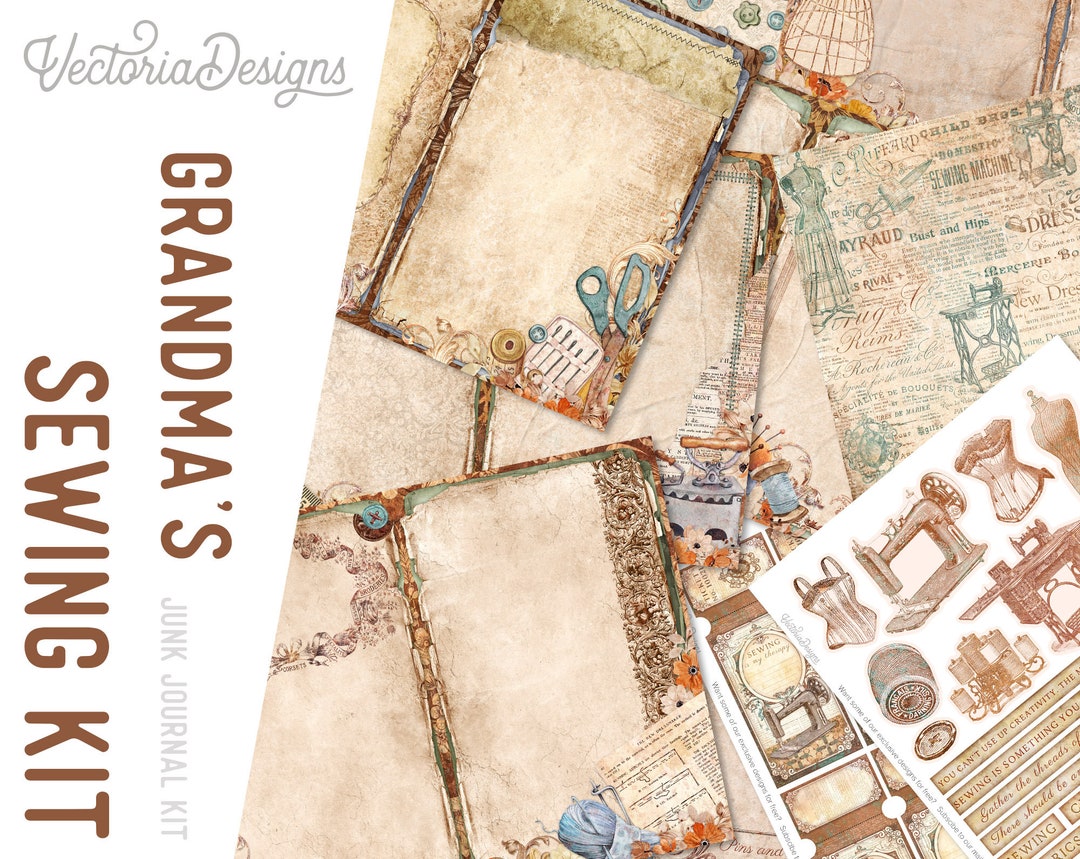 Grandma's Sewing Kit Junk Journal Kit, Sewing Junk Journal Kit ...
