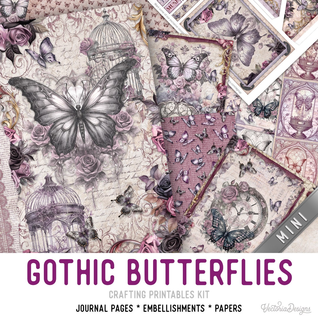 Gothic Butterflies Junk Journal Kit MINI, Gothic Crafting Printables ...