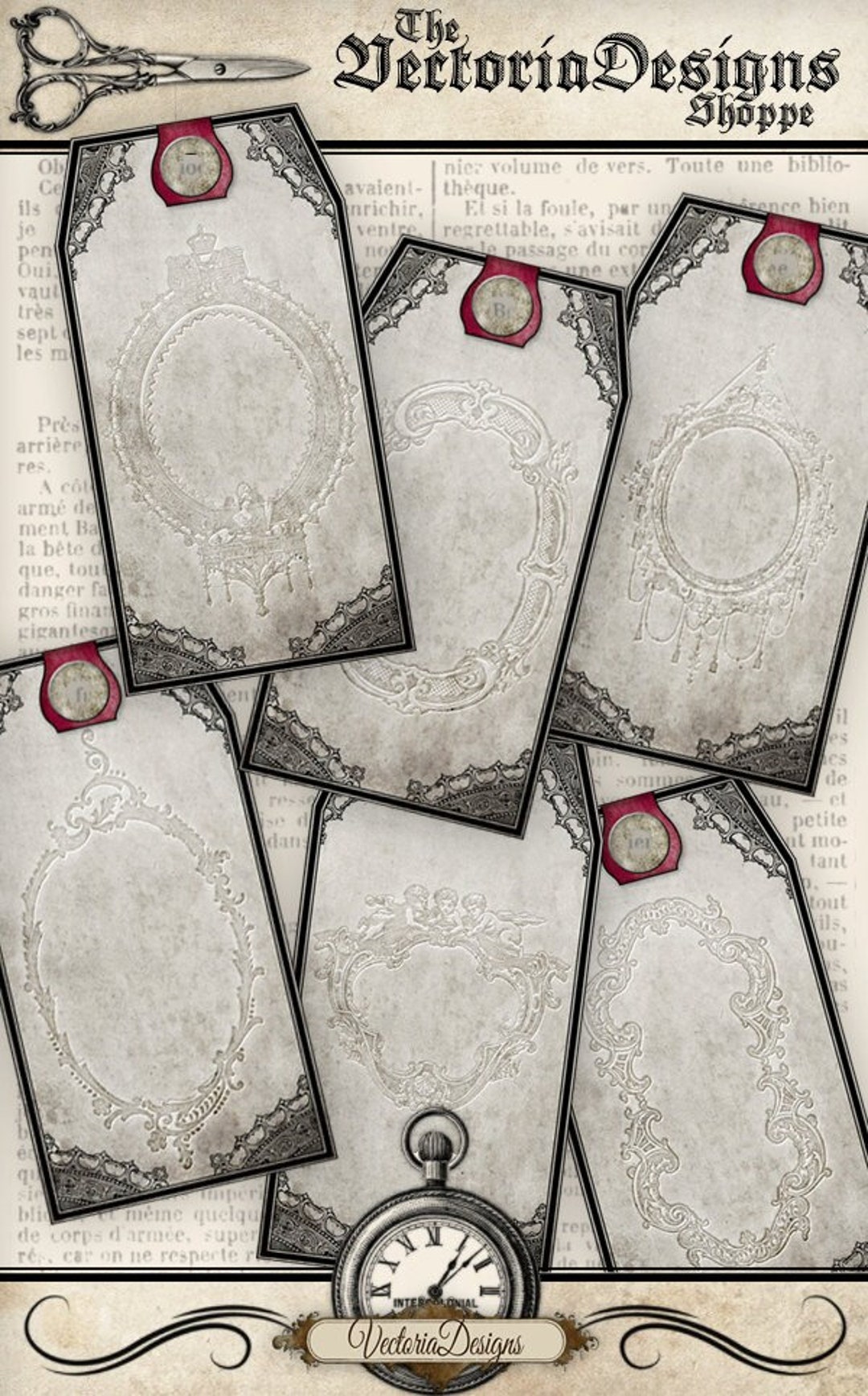 Gothic Lace Tags Printable Tags Paper Crafting Digital Download Digital ...
