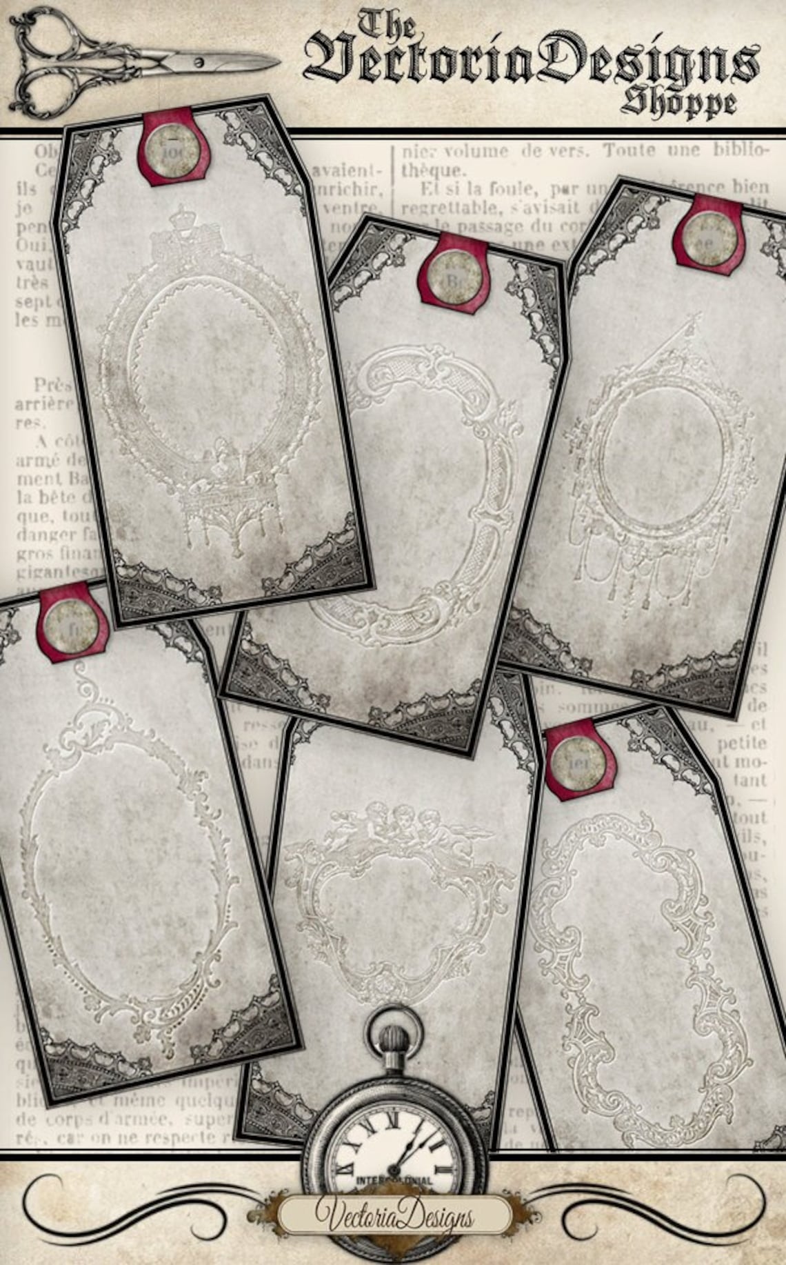 Gothic Lace Tags Printable Tags Paper Crafting Digital | Etsy