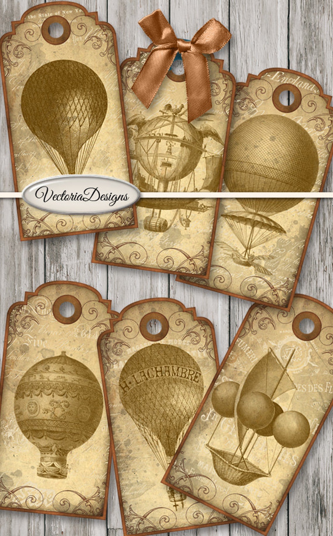 Printable Air Balloon Digital Tags for Diy Paper Crafting and - Etsy