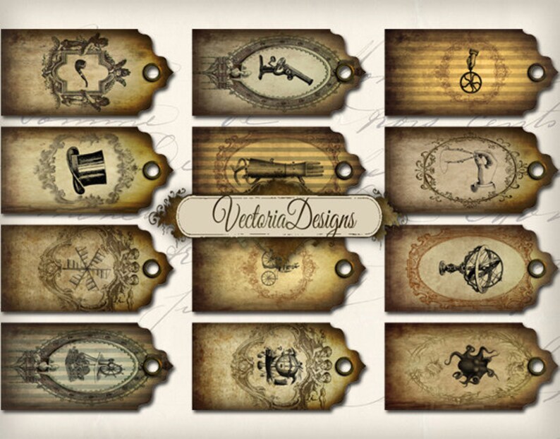 Grunge Steampunk Tags Labels Printable Craft Art Hobby | Etsy