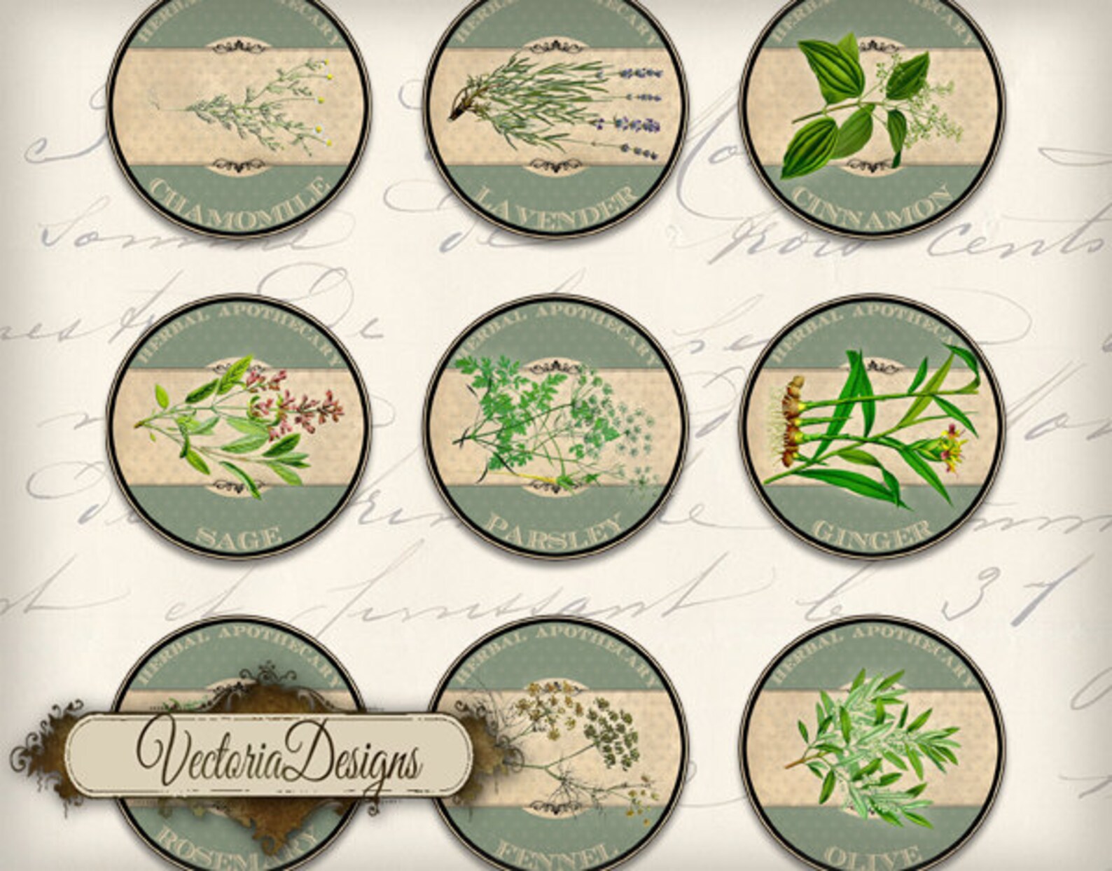 30 Round Herbal Labels 2 Inch Instant Download Circles Printable Images ...