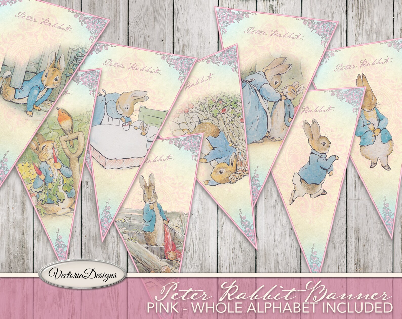 Peter Rabbit Banner Pink Printable Bunting Beatrix Potter Baby | Etsy