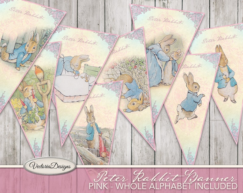 Peter Rabbit Banner Pink Printable Bunting Beatrix Potter Baby | Etsy