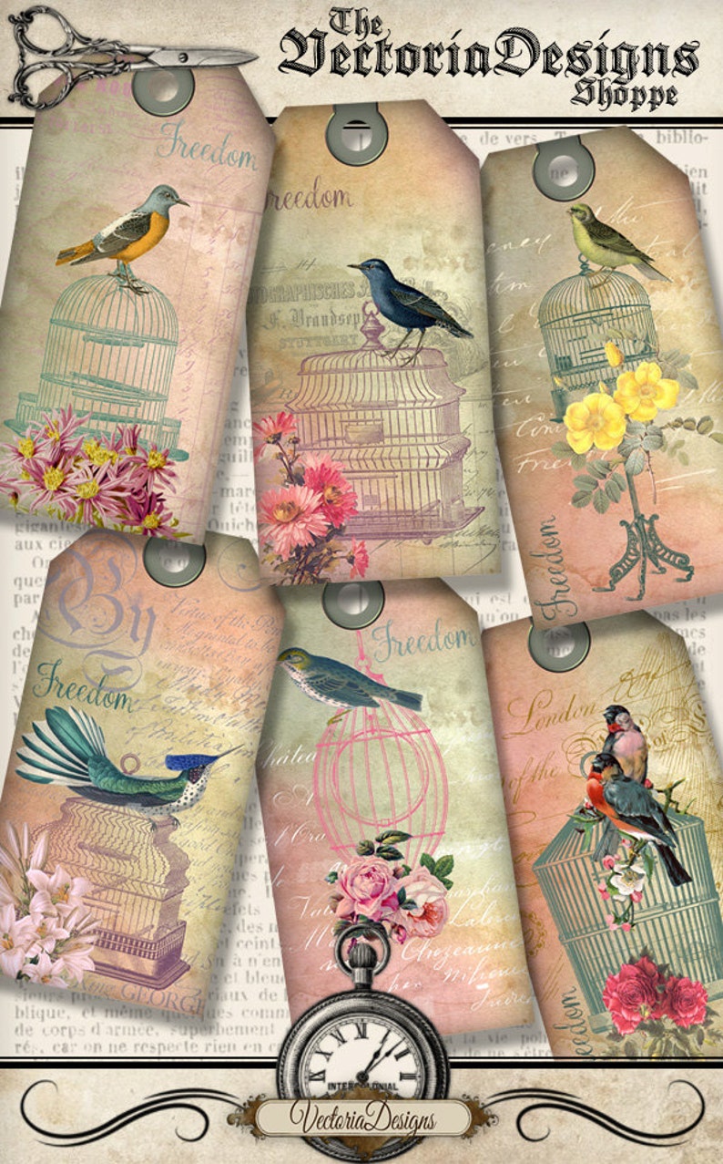 Birdcage Tags Printable Paper Craft Add Text Shabby Art Hobby - Etsy Canada