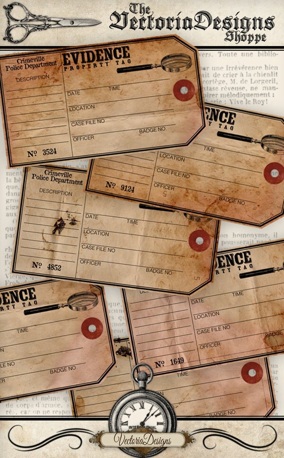 Evidence Tags Detective Labels Printable Images Detective - Etsy