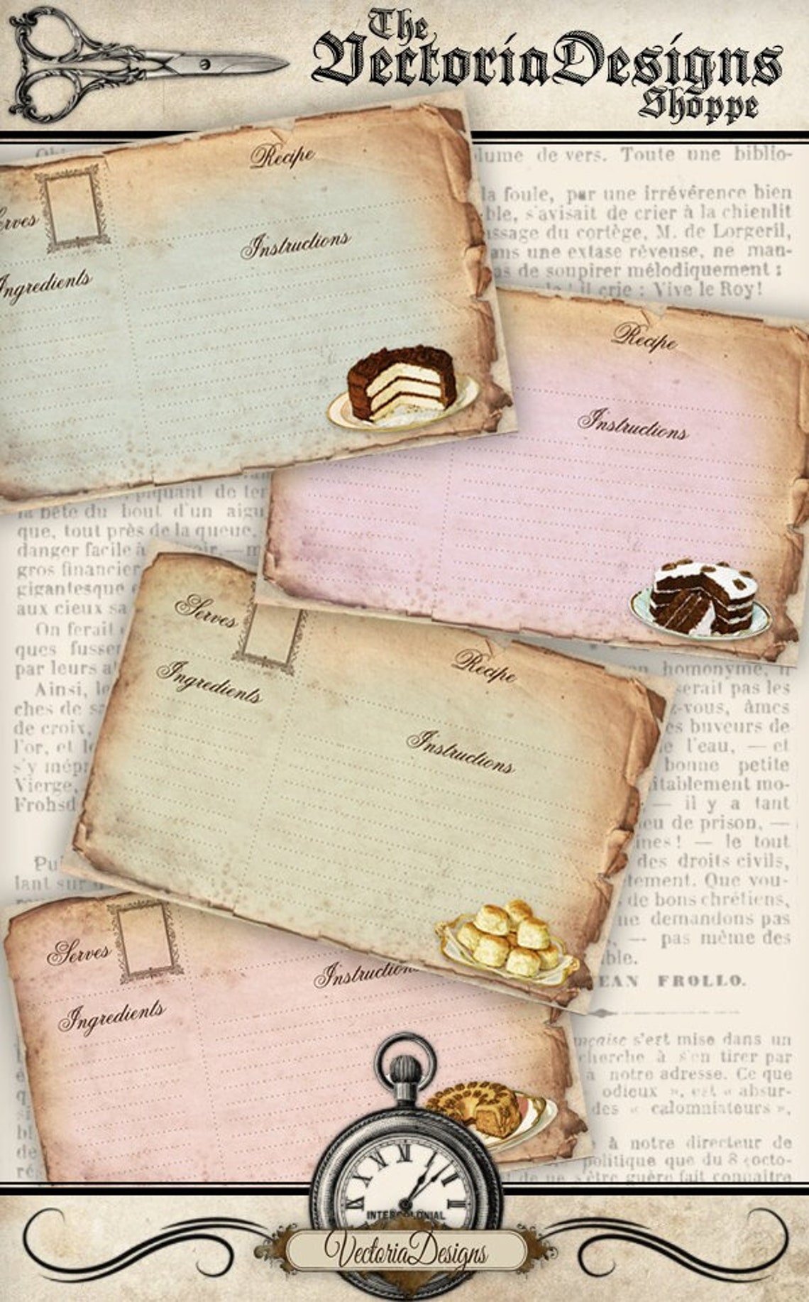 Dessert Recipe Cards Printable Cards Add Text Dessert Paper - Etsy