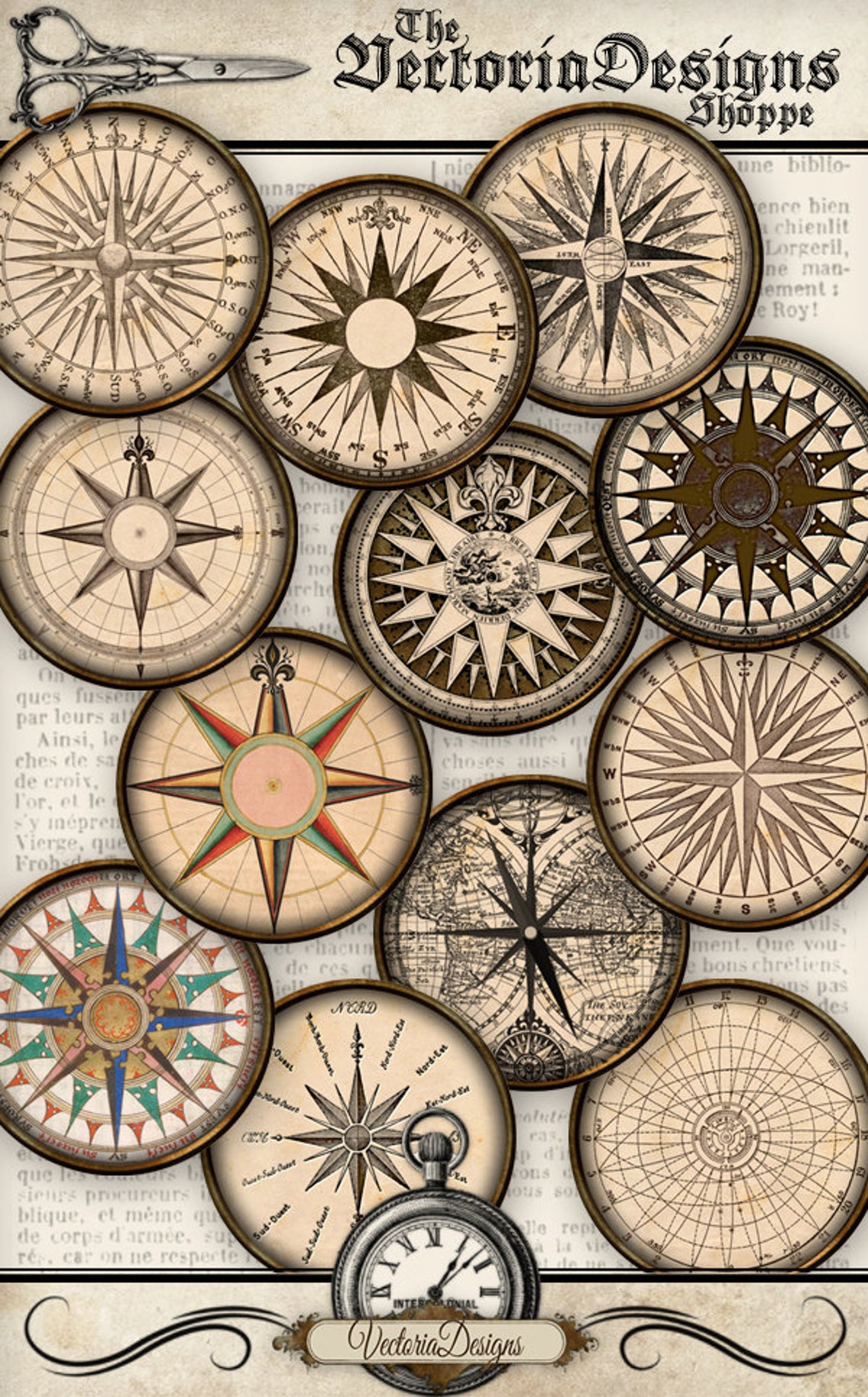 Compass Circles 2 Inch Printable With Without Glass Paper Crafting ...