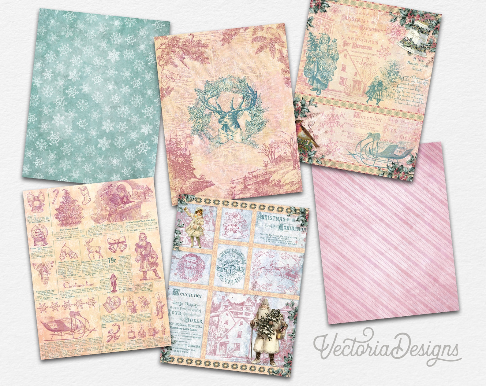 Printable Christmas Scrapbook Paper Digital Christmas Paper | Etsy