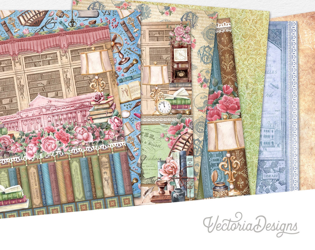 Library Love Paper Pack, Books Paper Pack, Digital Paper, Printable ...