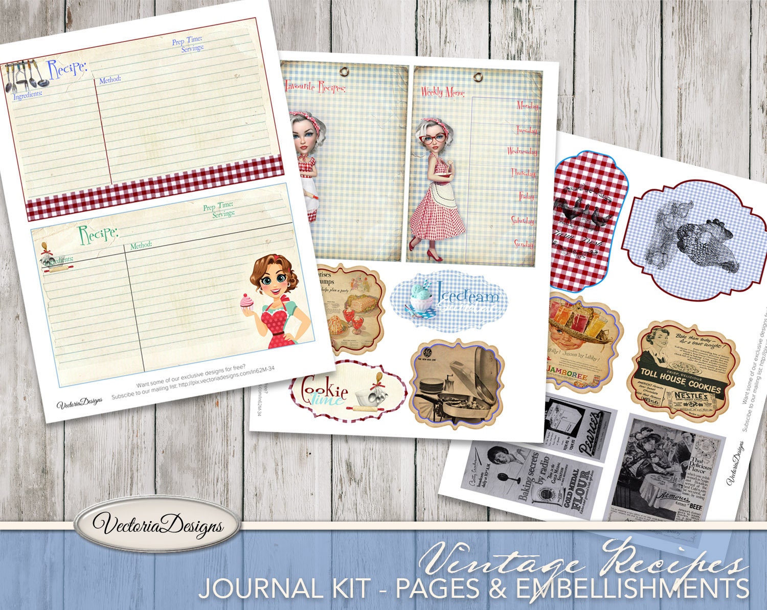 Junk Journal, Vintage Recipe Journal Kit, Printable Journal, Cookbook ...