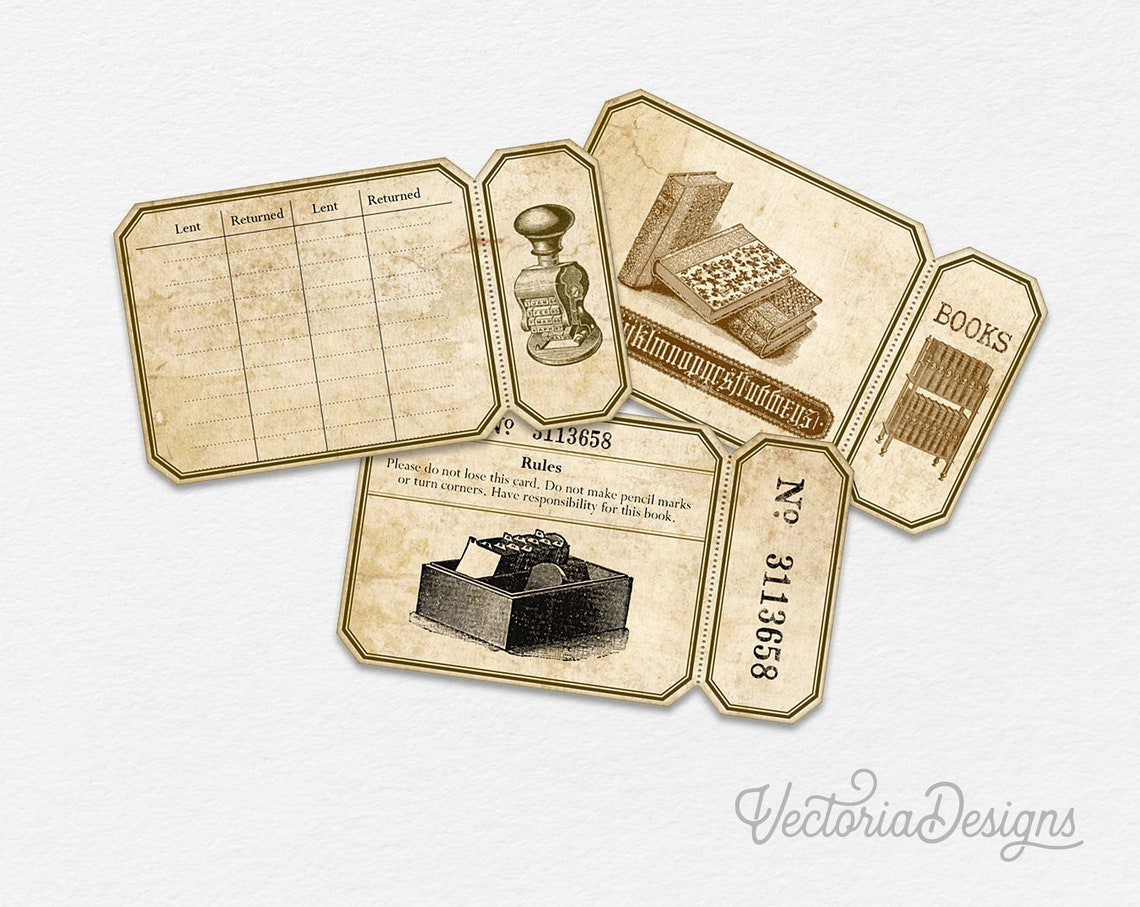 Library Tickets Digital Junk Journal Printable Ephemera - Etsy
