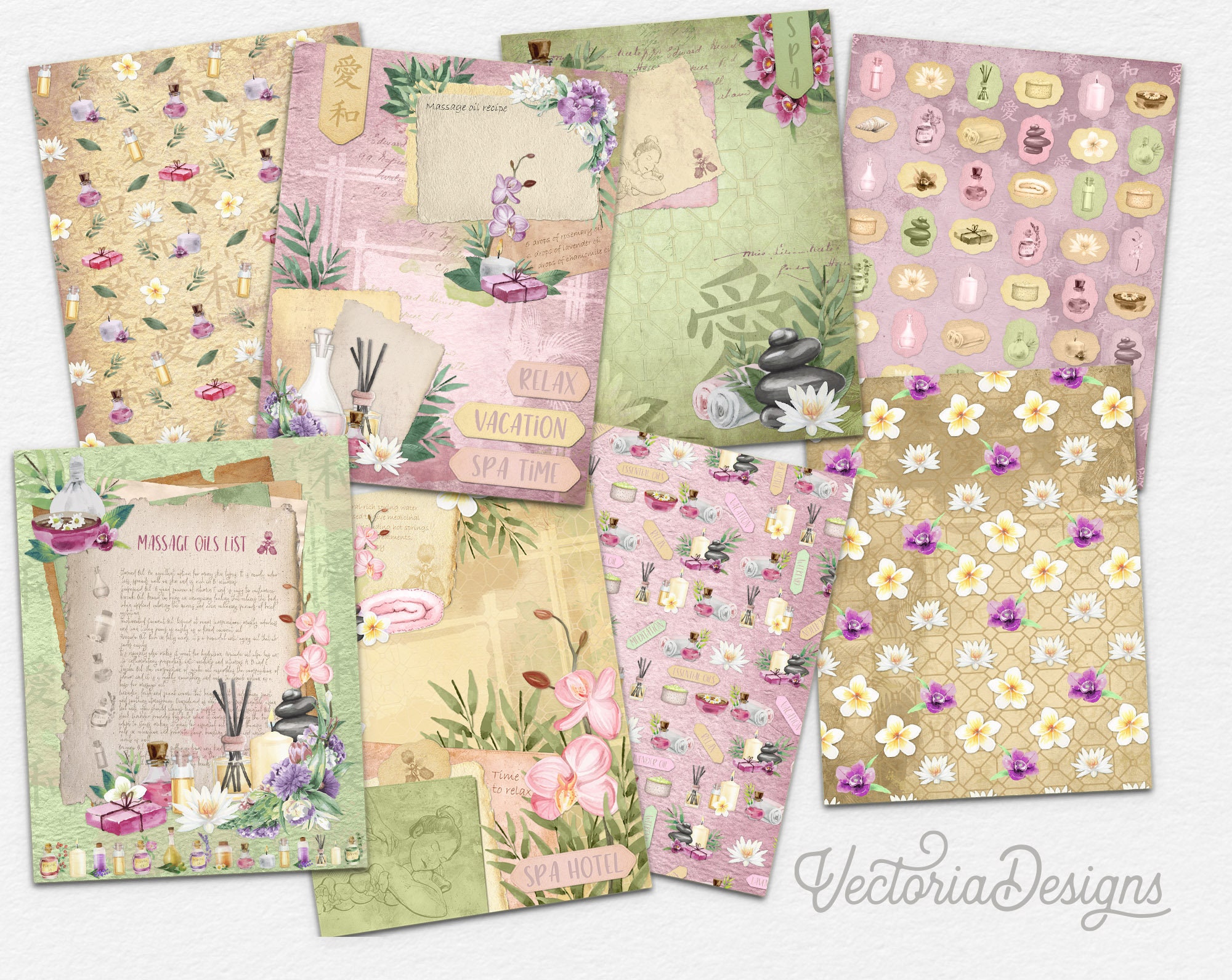 Spa Time Paper Pack Printable Paper Pack Digital Paper | Etsy