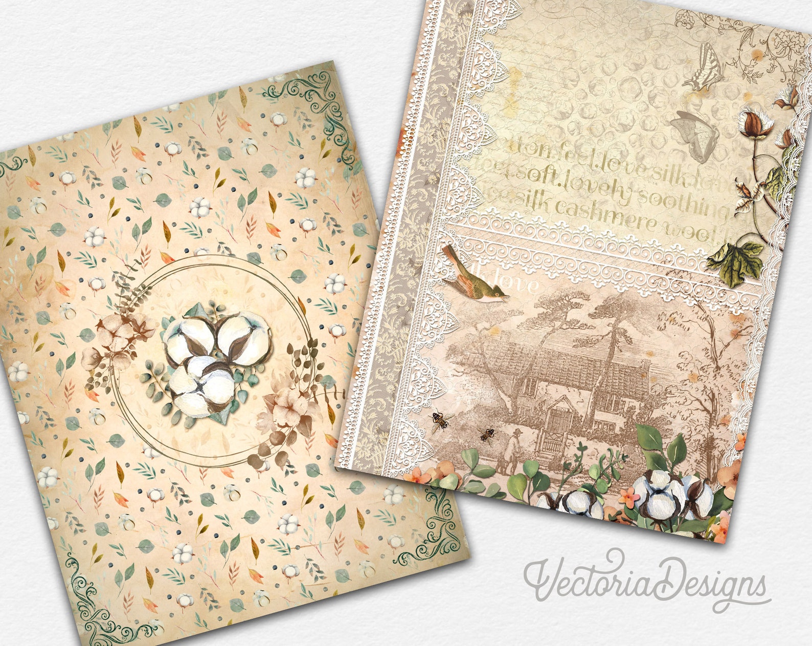 Printable Cute Cotton Paper, Junk Journal Pages, DIY Crafting, Digital ...