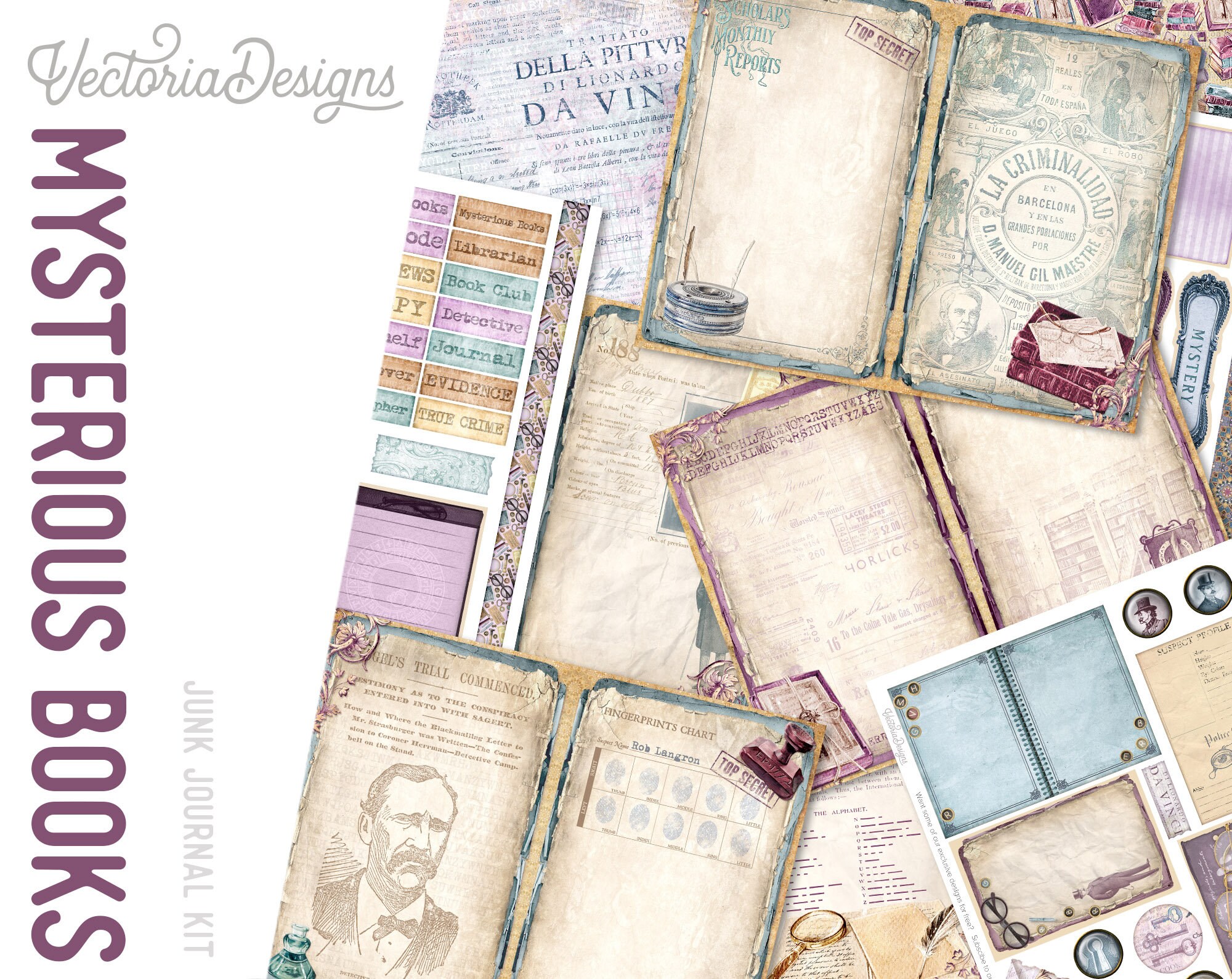 Mysterious Books Junk Journal Kit Printable Embellishments - Etsy
