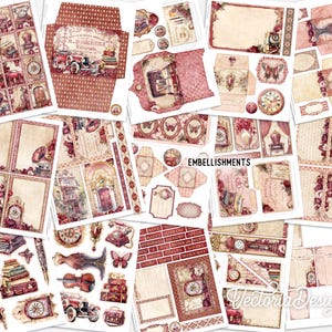 Deep Red & Gold Junk Journal Kit DELUXE, Red Crafting Printables Kit ...