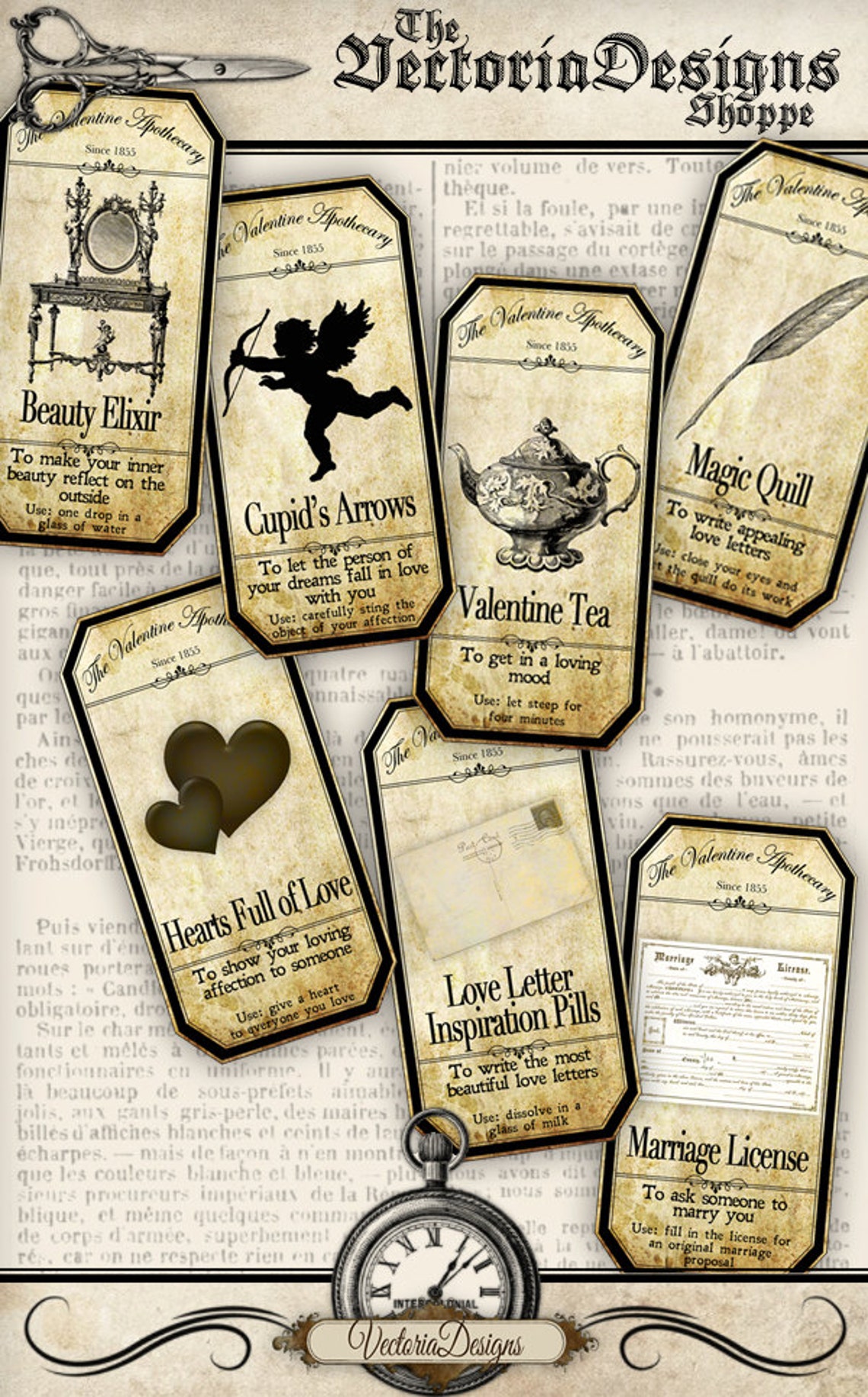 Valentine Apothecary Labels Jar Labels Steampunk Bottle | Etsy