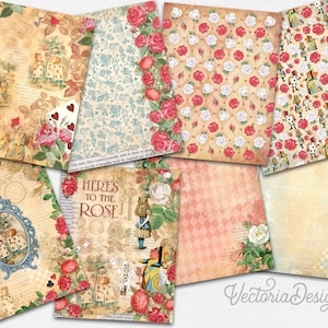 Alice's Roses Paper Pack, Alice Scrapbook Paper, Printable Alice Paper ...