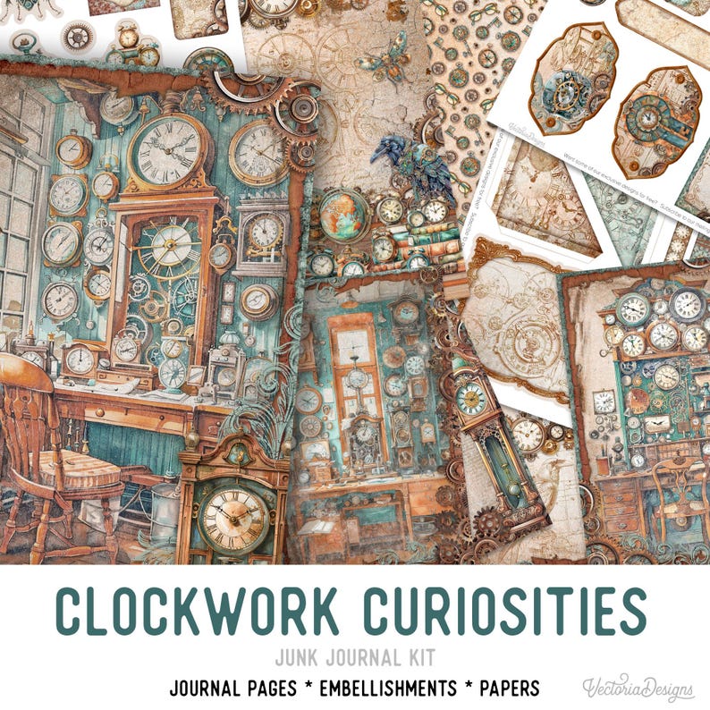Clockwork Curiosities Junk Journal Kit - Printable Kit - 003658 - Etsy