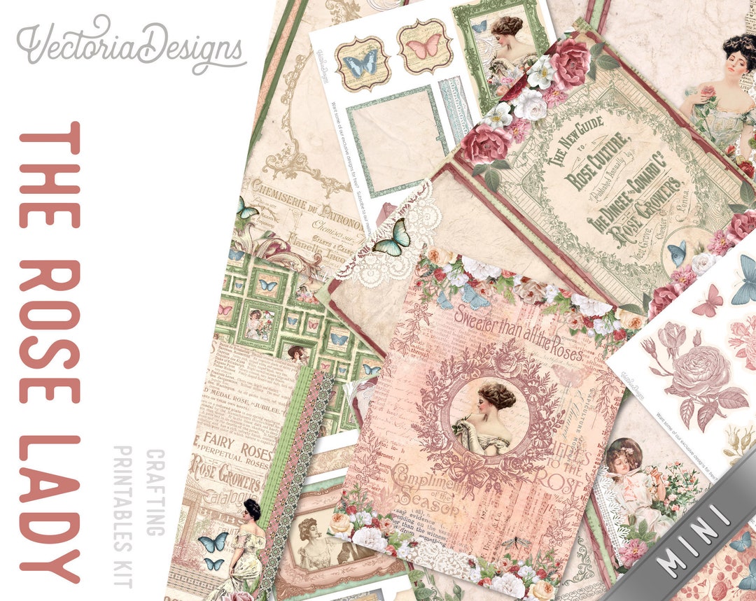 The Rose Lady MINI Crafting Printables Kit Roses Junk Journal Kit Roses Craft Kit Rose ...