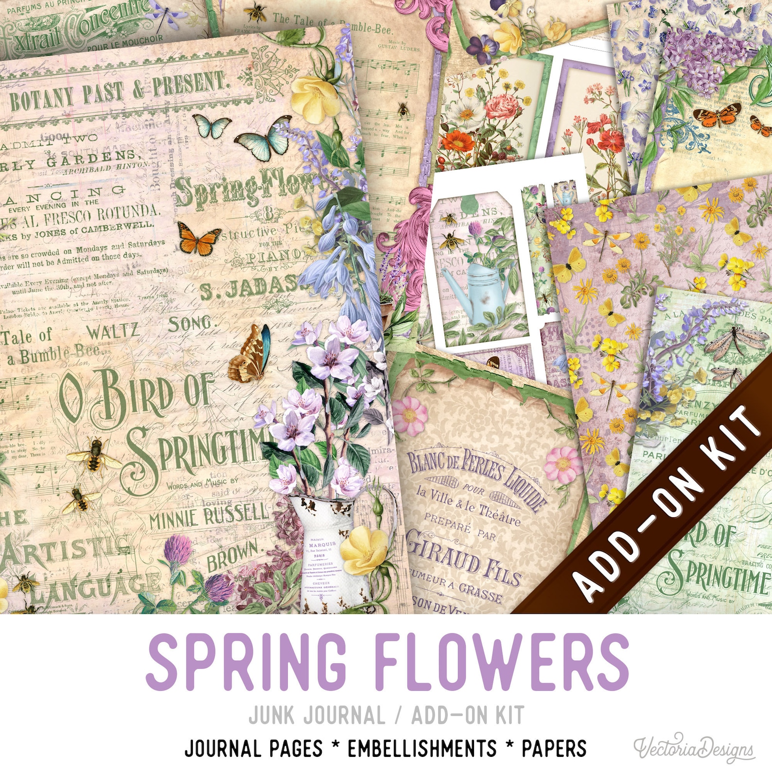 Spring Flowers Junk Journal Kit ADD-ON, Printable Junk Journal Pages ...