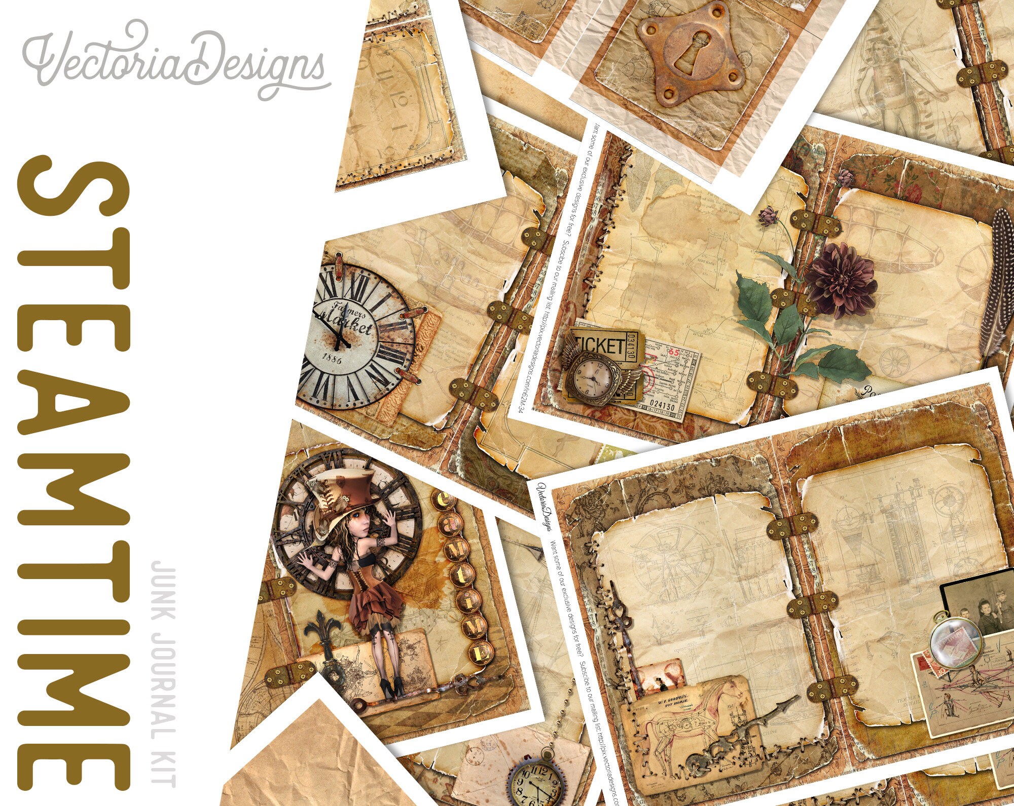 Steampunk Journal Kit, Junk Journal Kit, Printable Journal Kit, Digital ...