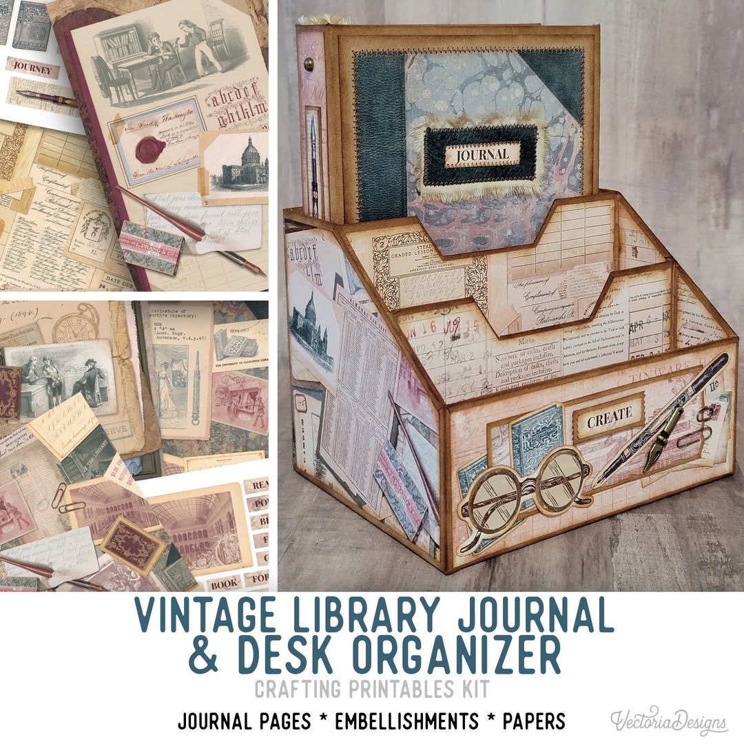Vintage Library Journal and Desk Organizer Crafting Printables Kit ...