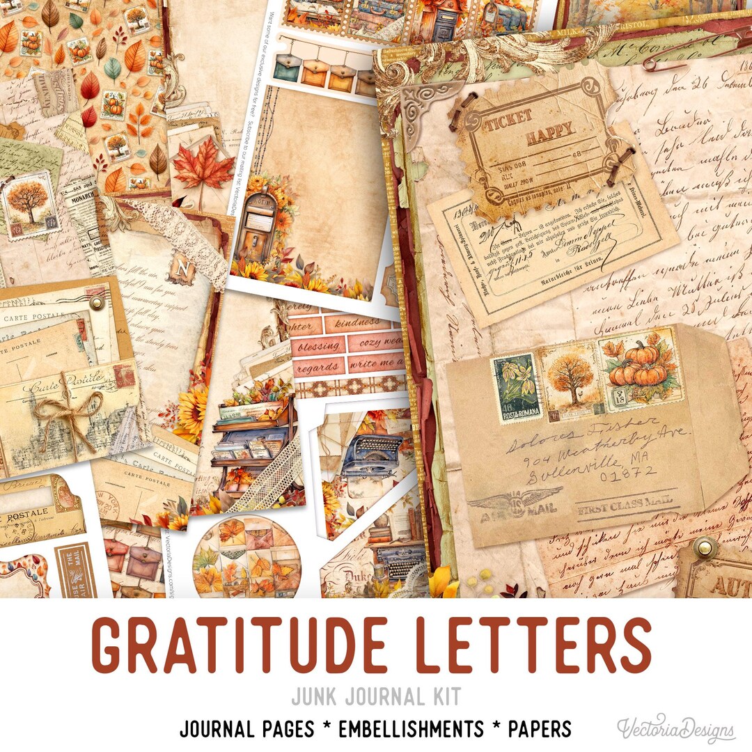 Gratitude Letters Junk Journal Kit, Gratitude Journal Kit ...