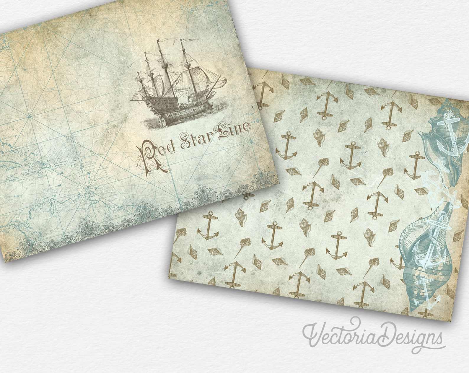 Nautical Paper Pack, Digital Paper Pack, Nautical Junk Journal ...