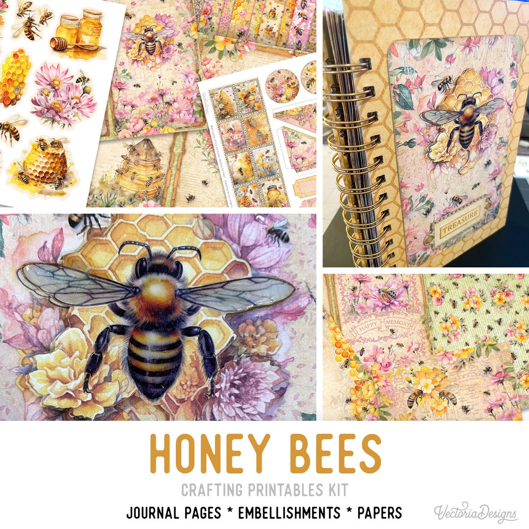 Honey Bees Junk Journal Kit, Honey Bees Crafting Printables Kit Honey ...
