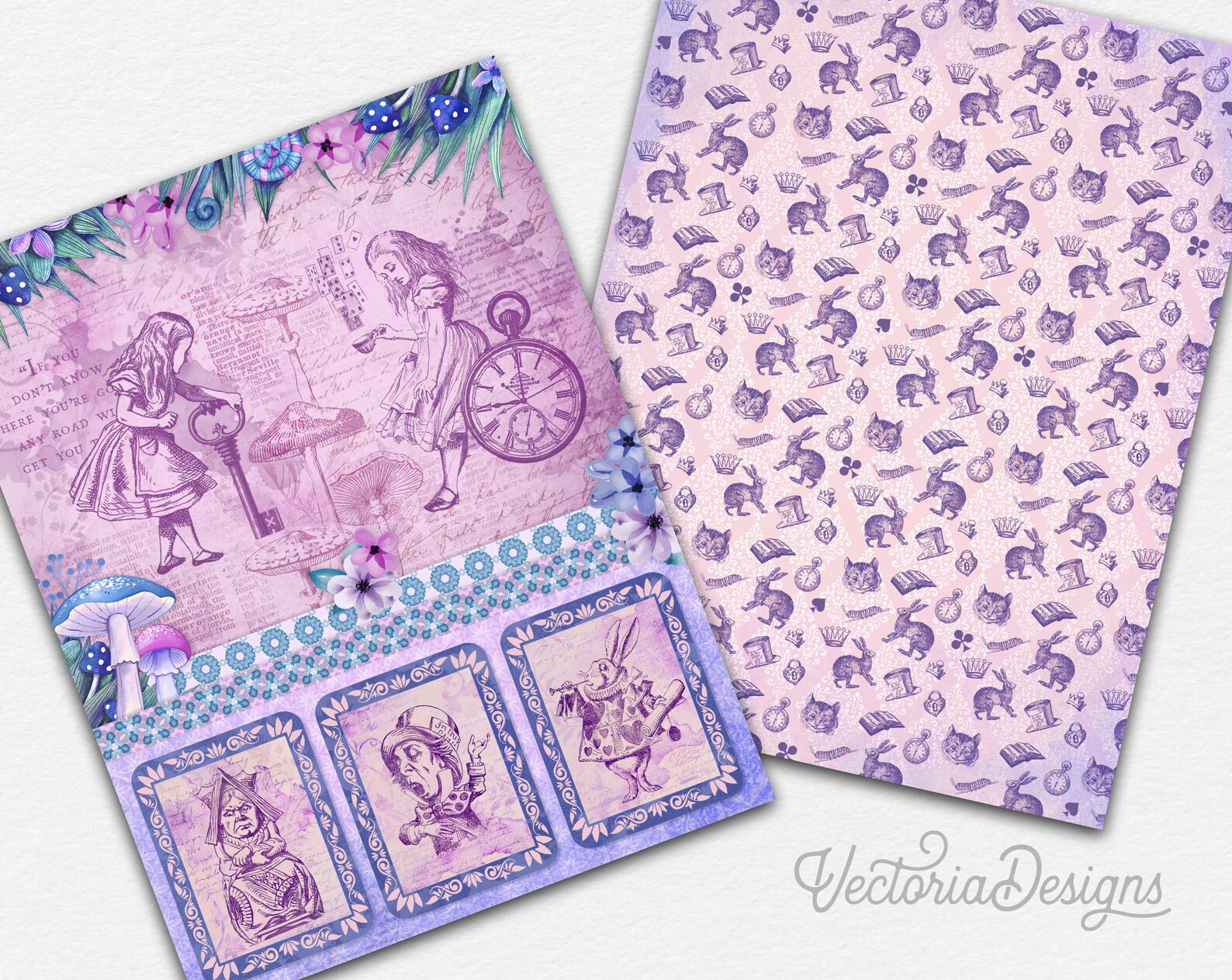 Alice in Wonderland Digital Paper Pack Alice Scrapbook Paper - Etsy