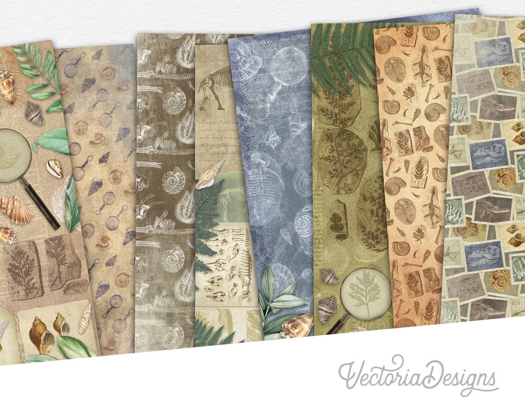 Curious Fossils Digital Paper Pack, Vintage Ephemera Sheets, Journaling ...