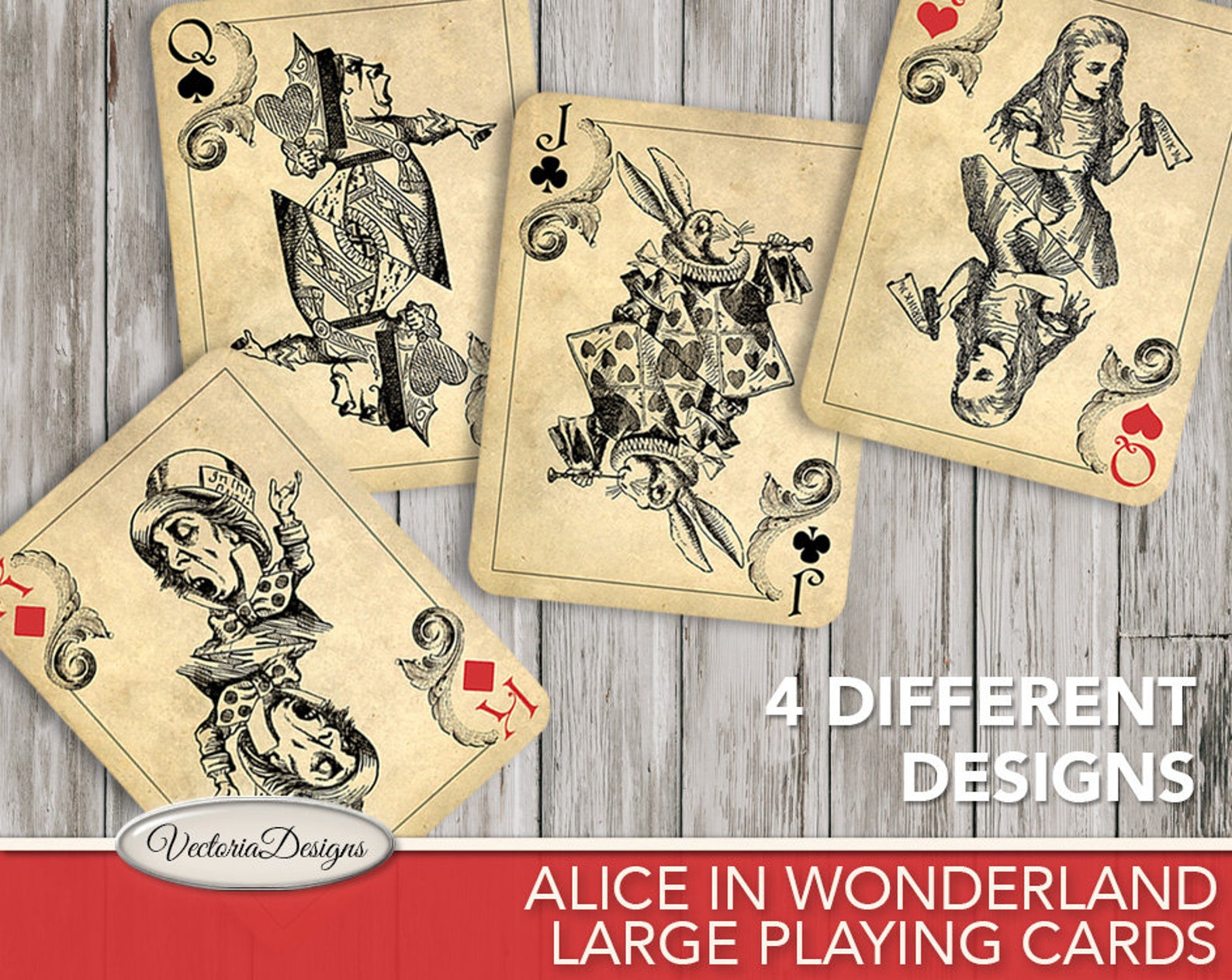 Large Alice in Wonderland Playing Cards, Alice in Wonderland Decor ...