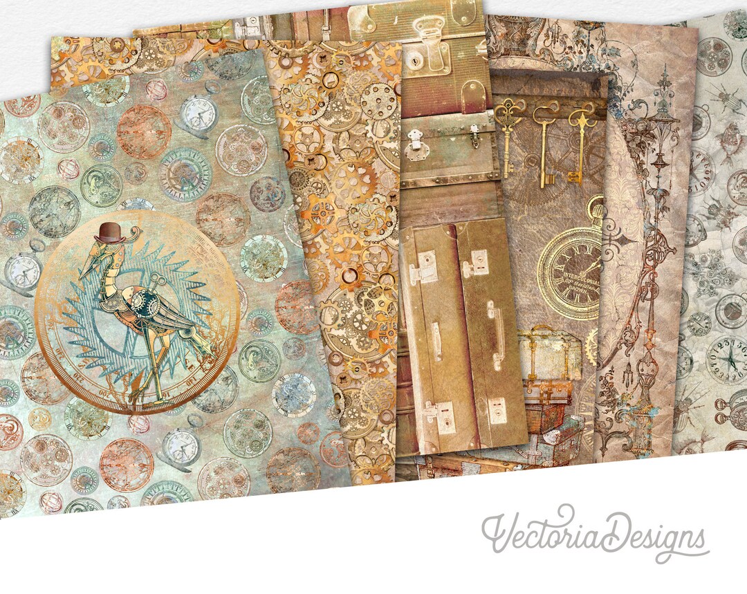 Steampunk World Paper Pack, Steampunk Printable Paper, Steampunk Paper ...